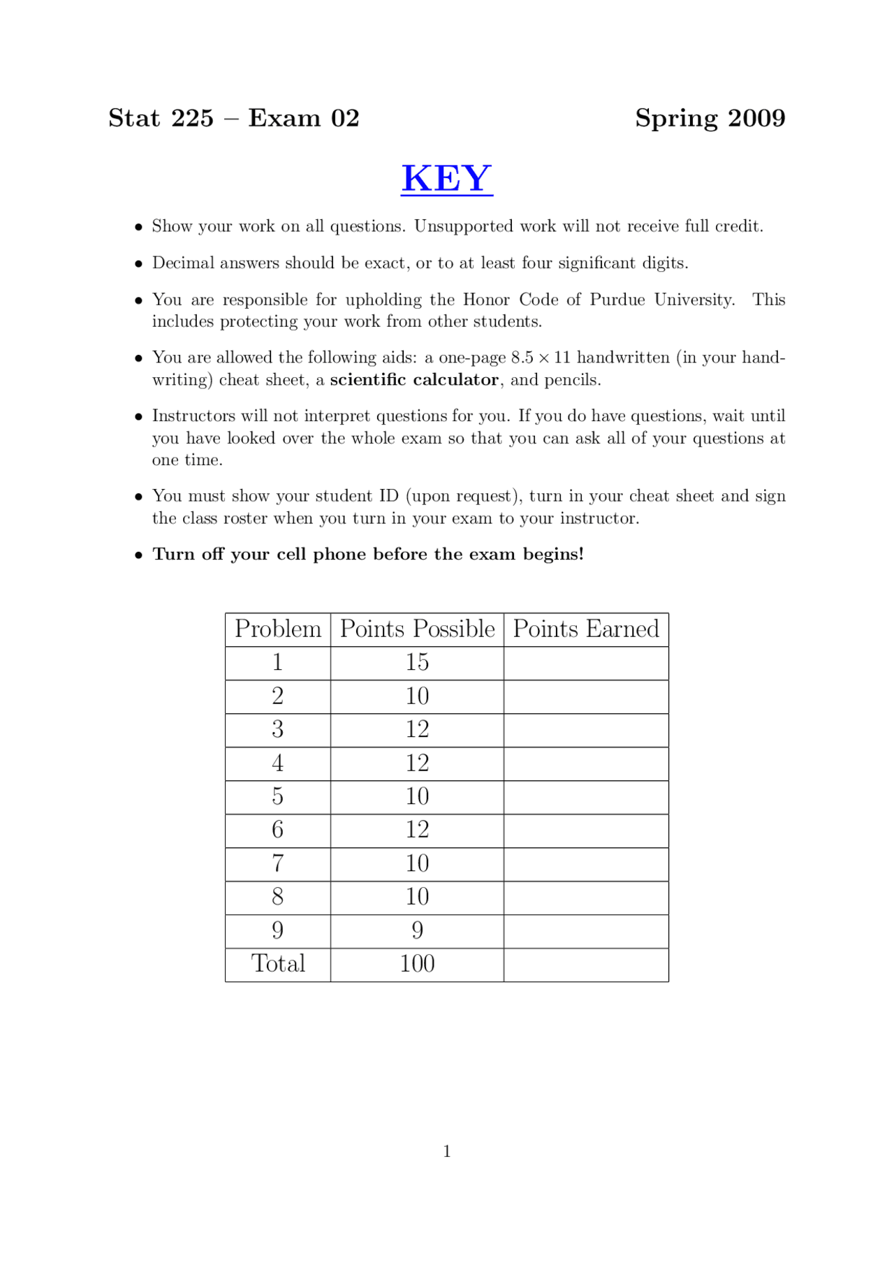 Problems with Key - Introduction To Probability Models | STAT 22500 | Exams Probability and ...