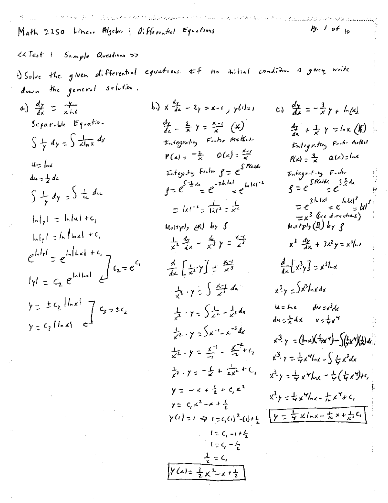 Handout Notes For Linear Algebra And Differential Equations Math 2250