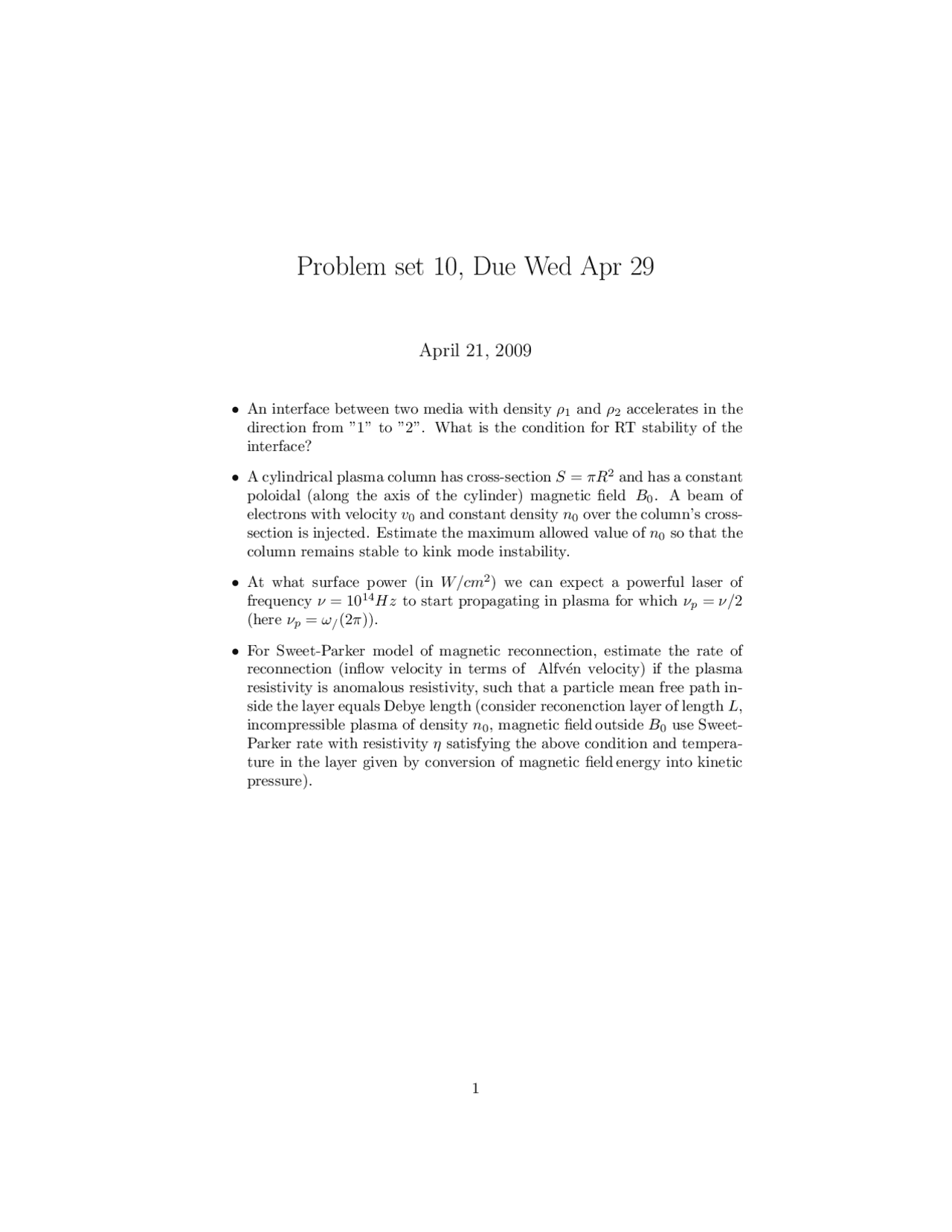 4 Questions On Introduction To Plasma Physics Problem Set 10 Phys