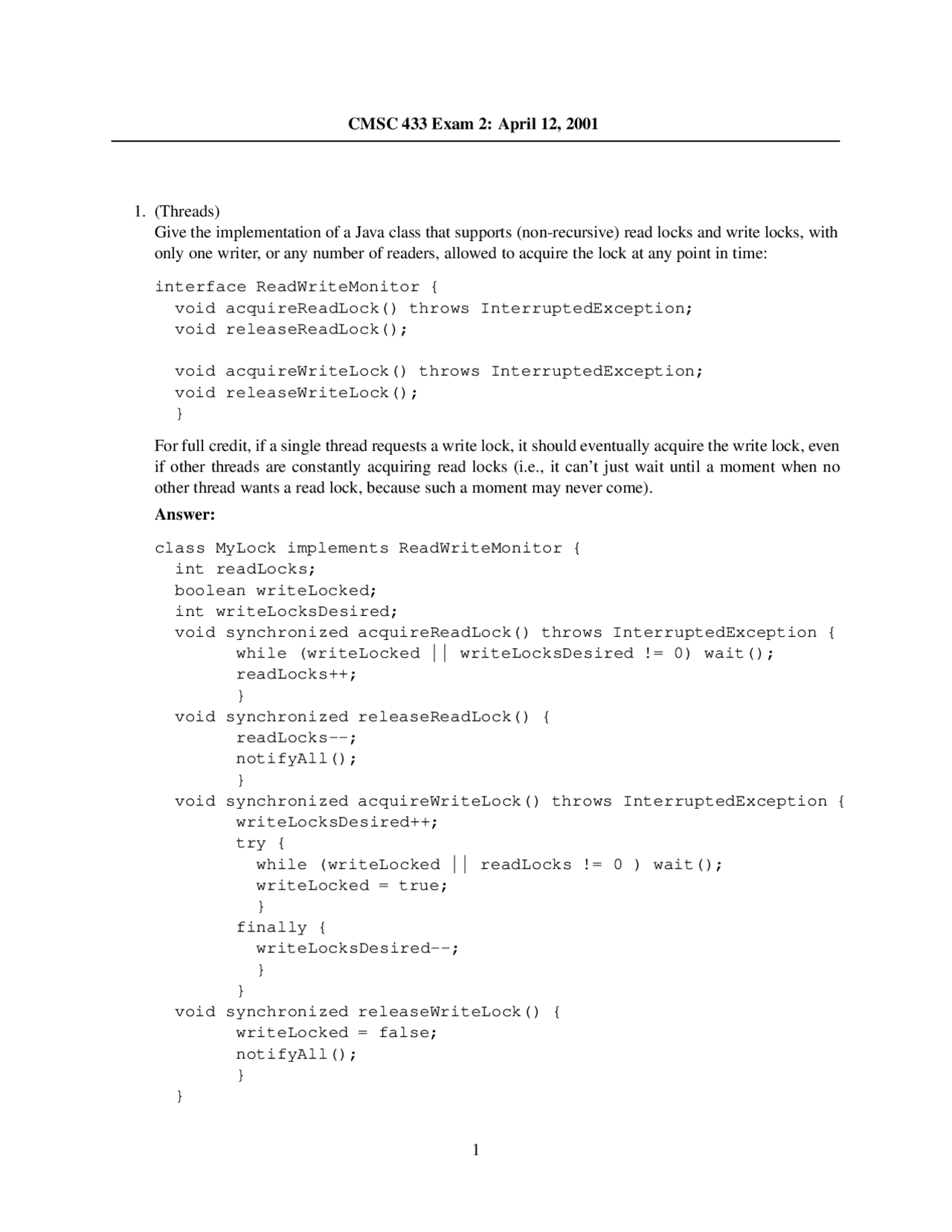 Old Exam 2 Problems With Answer Key Programming Language Cmsc 433