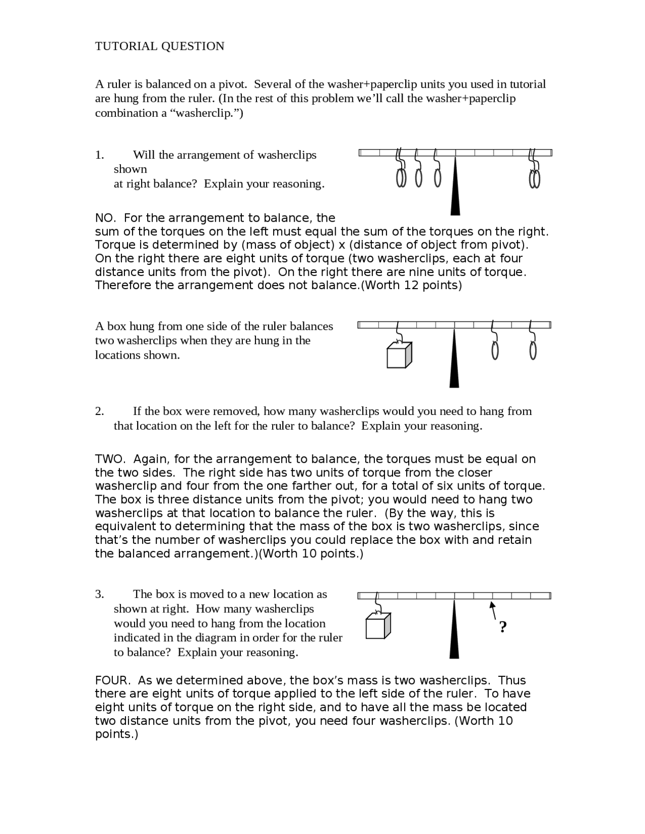 Balance of Washerclips and a Box on a Ruler: Torque and Equilibrium ...
