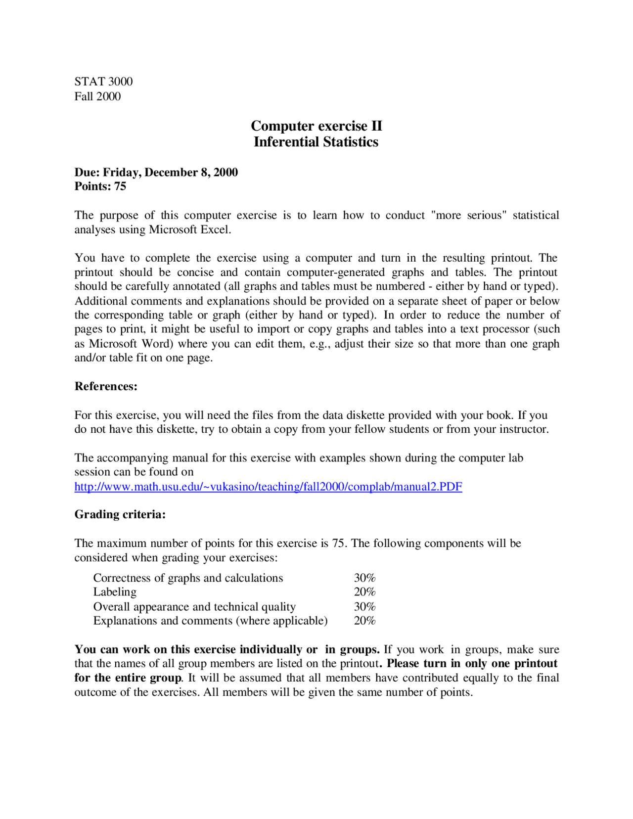 Computer Exercise Ii Inferential Statistics Stat 3000 Docsity