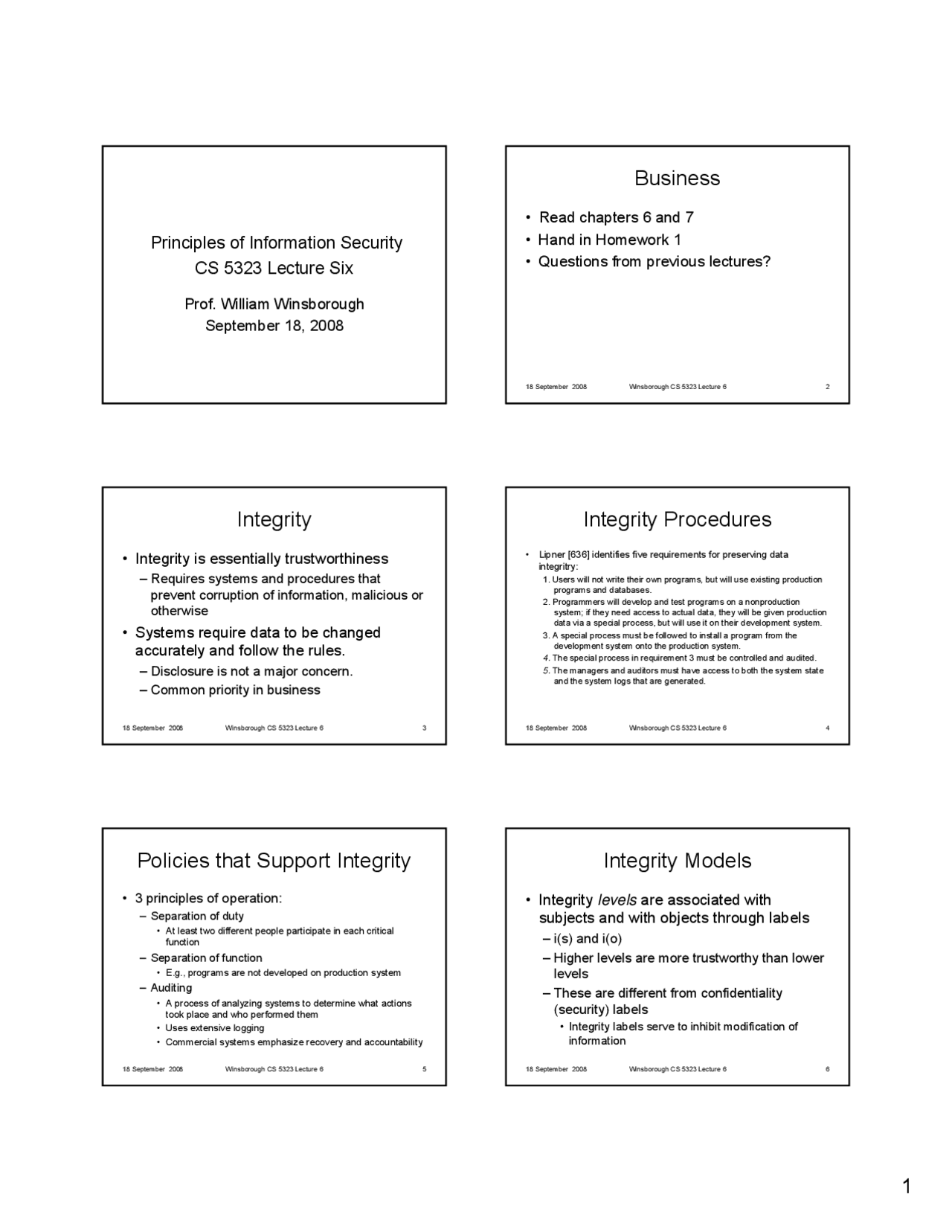 Integrity Procedure in Assignment 1- Lecture Slides | CS 5323 - Docsity