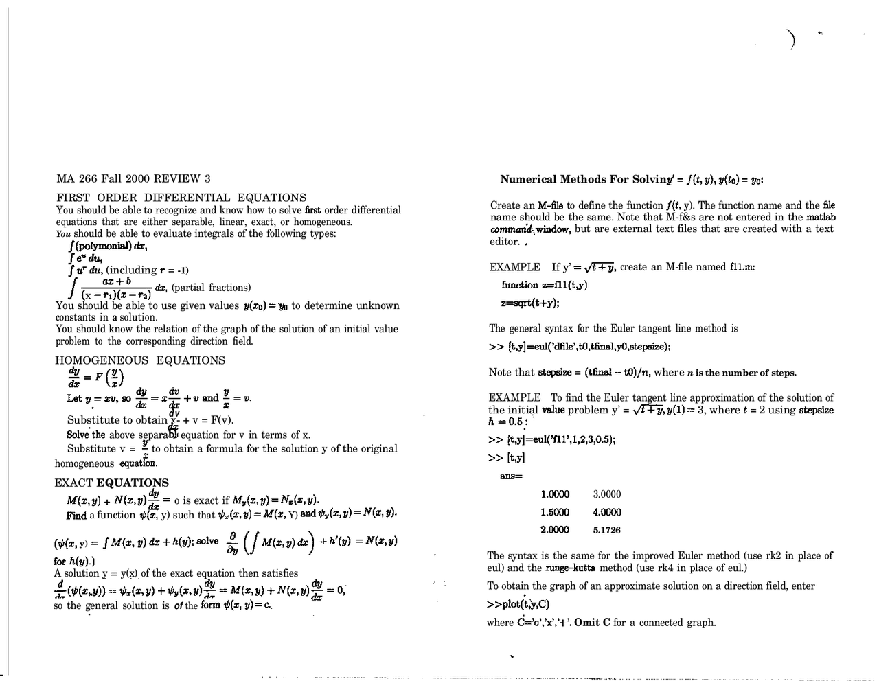 Review Of Ordinary Differential Equations Questions With Answers Ma
