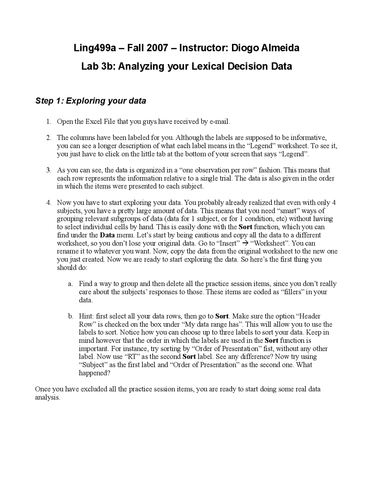 Lab 3 :Analyzing Your Lexical Decision Data | LING 499 - Docsity