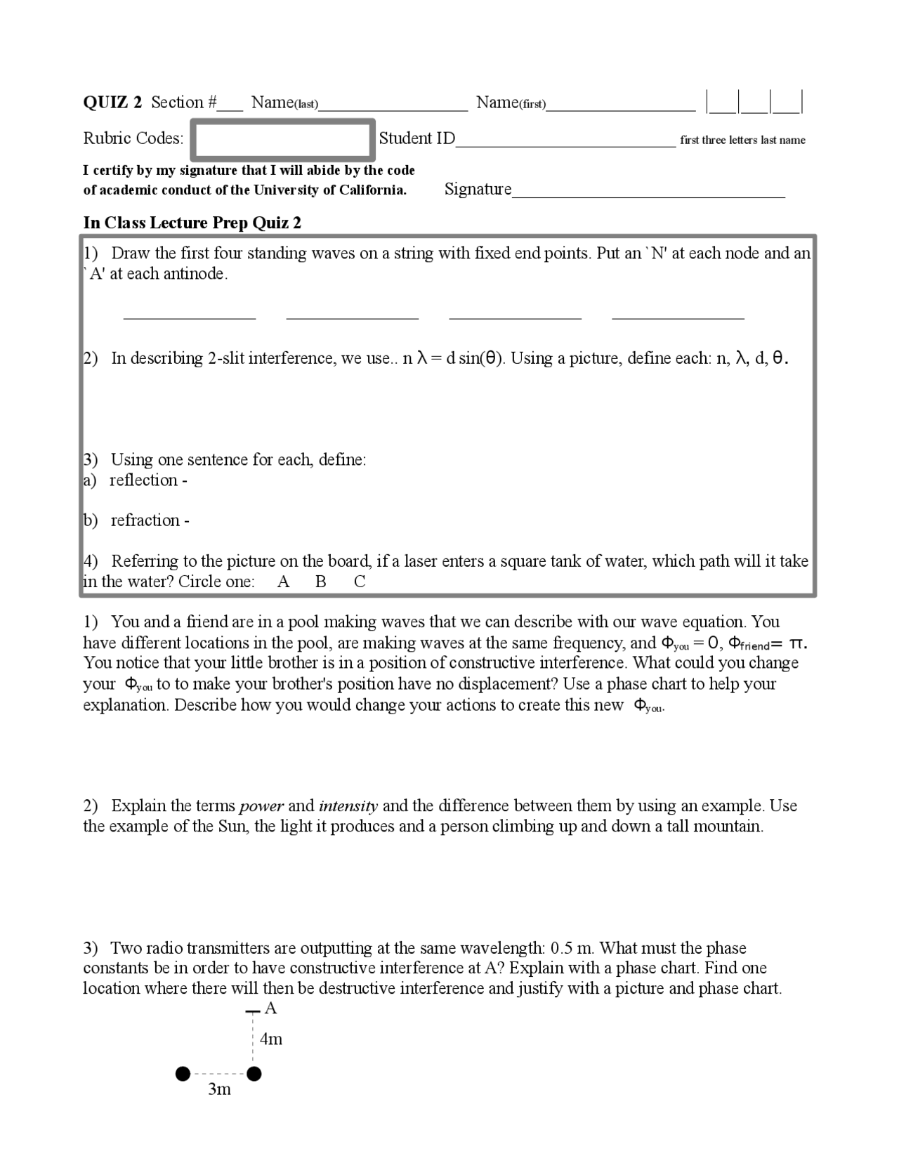 General Physics Prep Quiz 2 Phy 007c Docsity