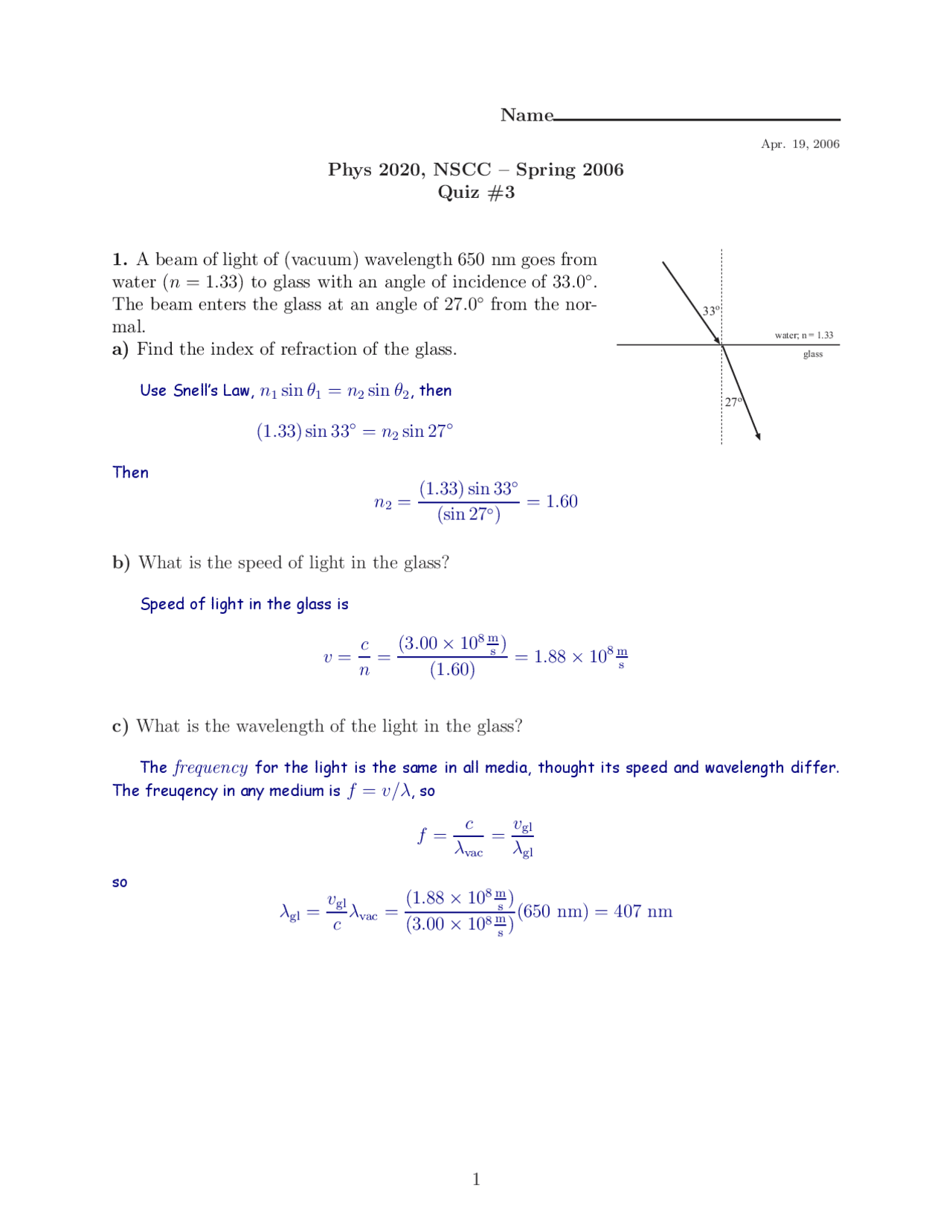 Quiz 3 With Answers Algebra Based Physics I Spring 2006 Phys 2020