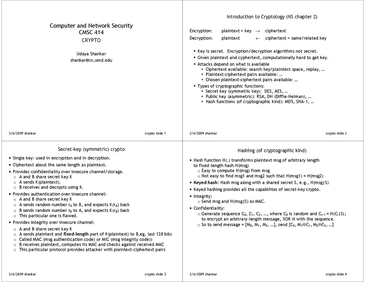 Computer And Network Security Introduction To Cryptology Cmsc 414 Docsity