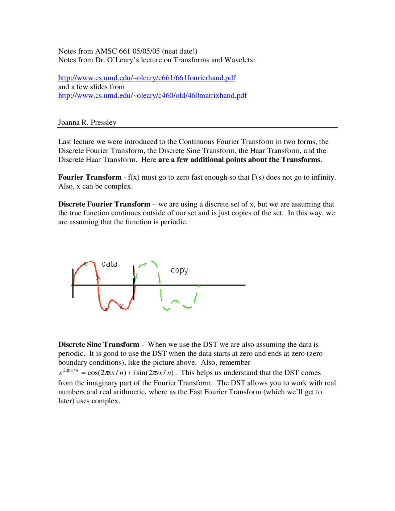 Lecture Notes On Transforms And Wavelets Amsc 661 Docsity