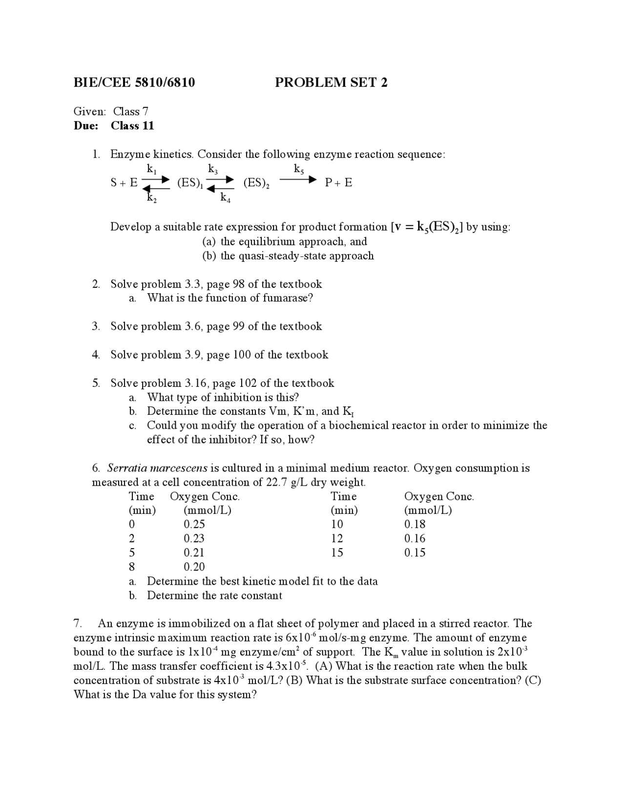 7 Practice Problems On Biochemical Engineering Problem Set 2 Cee