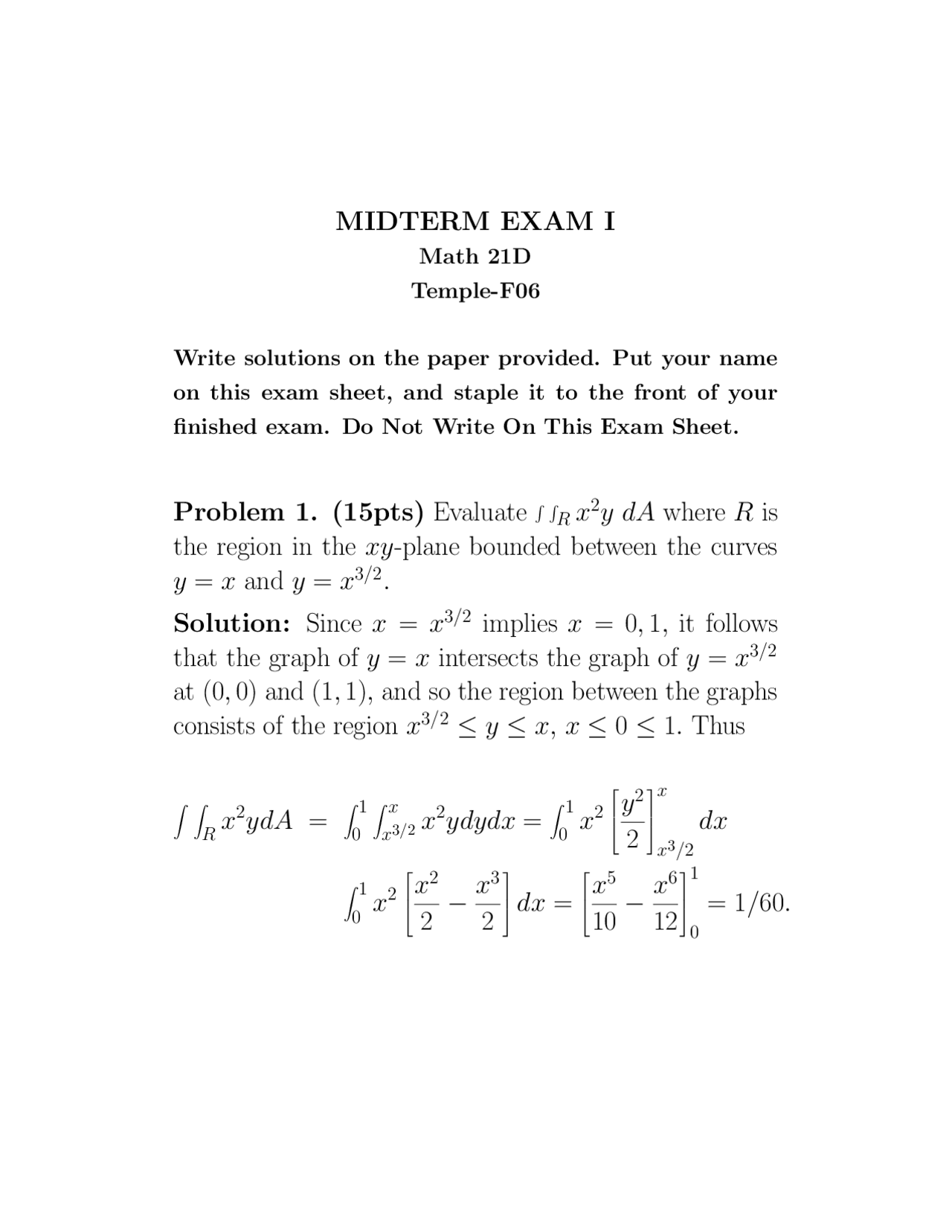 Vector Analysis Solutions For Midterm Exam 1 Mat 021d Docsity