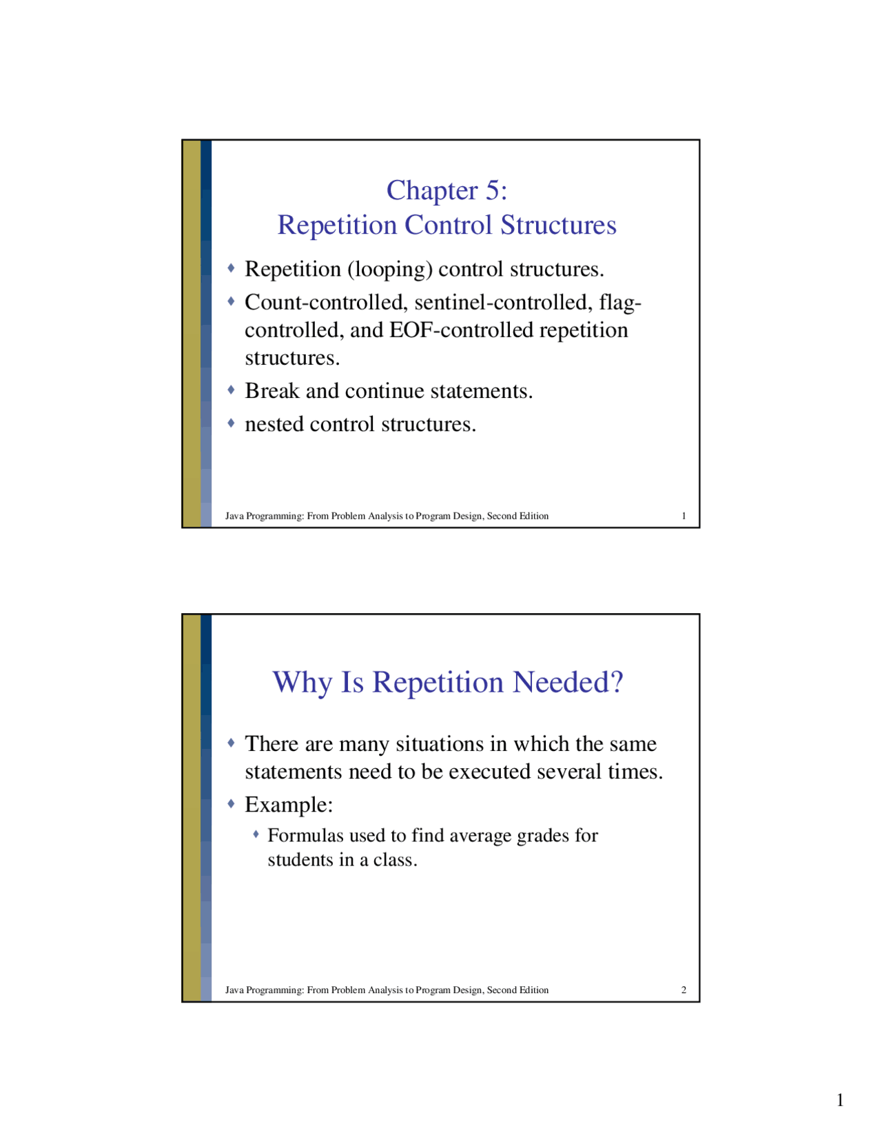 Lecture Slides on Repetition Control Structures | CS 110 - Docsity