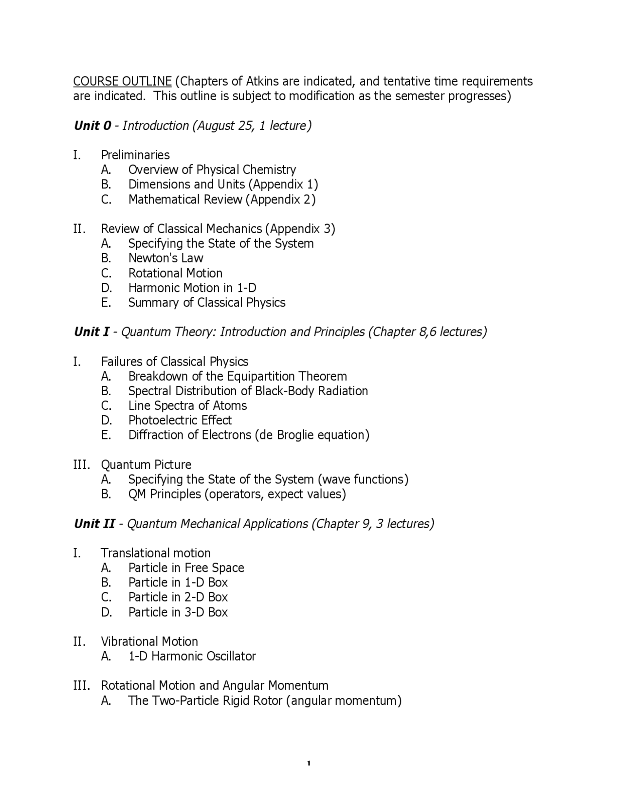 Atomic Structure And Spectra Quantum Theory Course Outline Chem