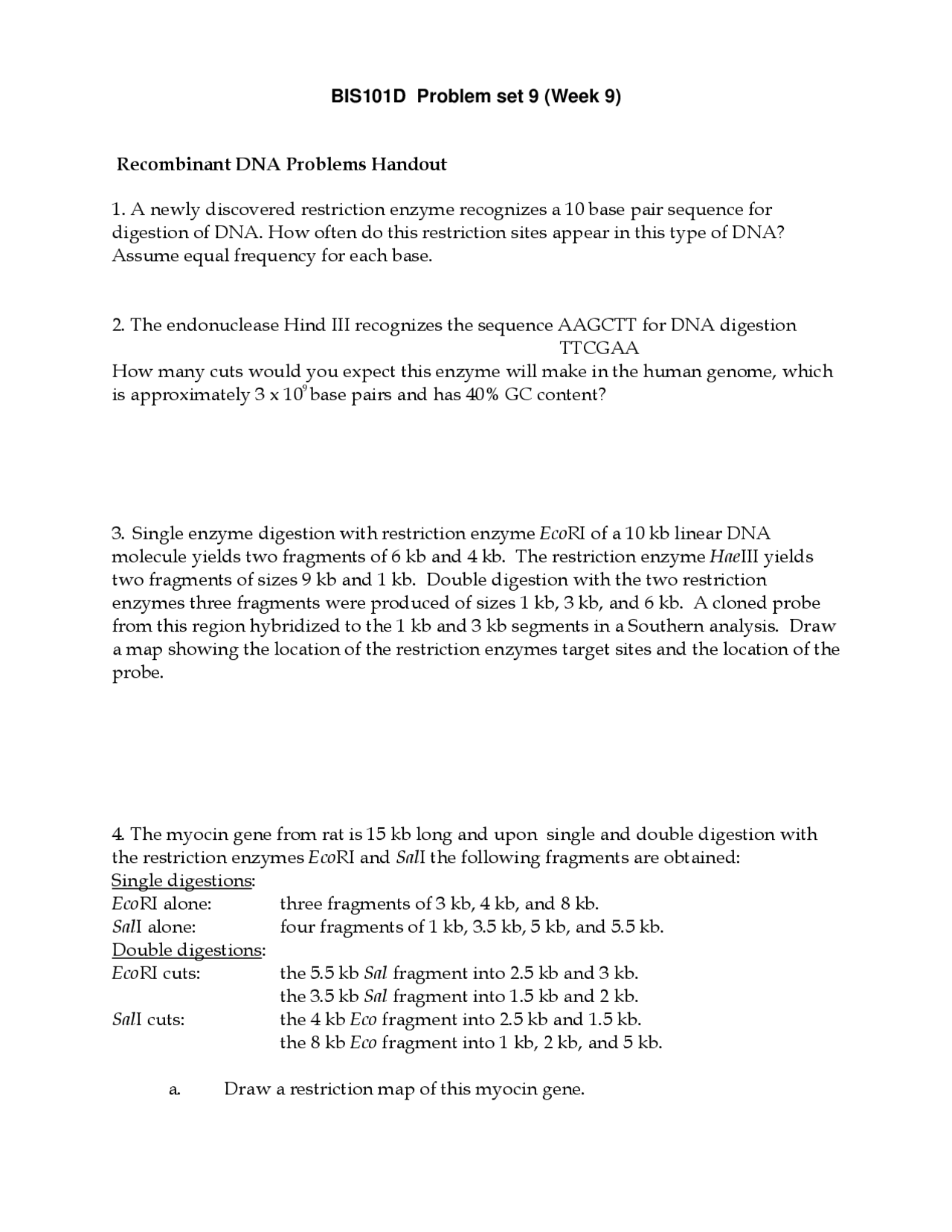 Genes And Gene Expression Problem Set 9 Bis 101 Assignments