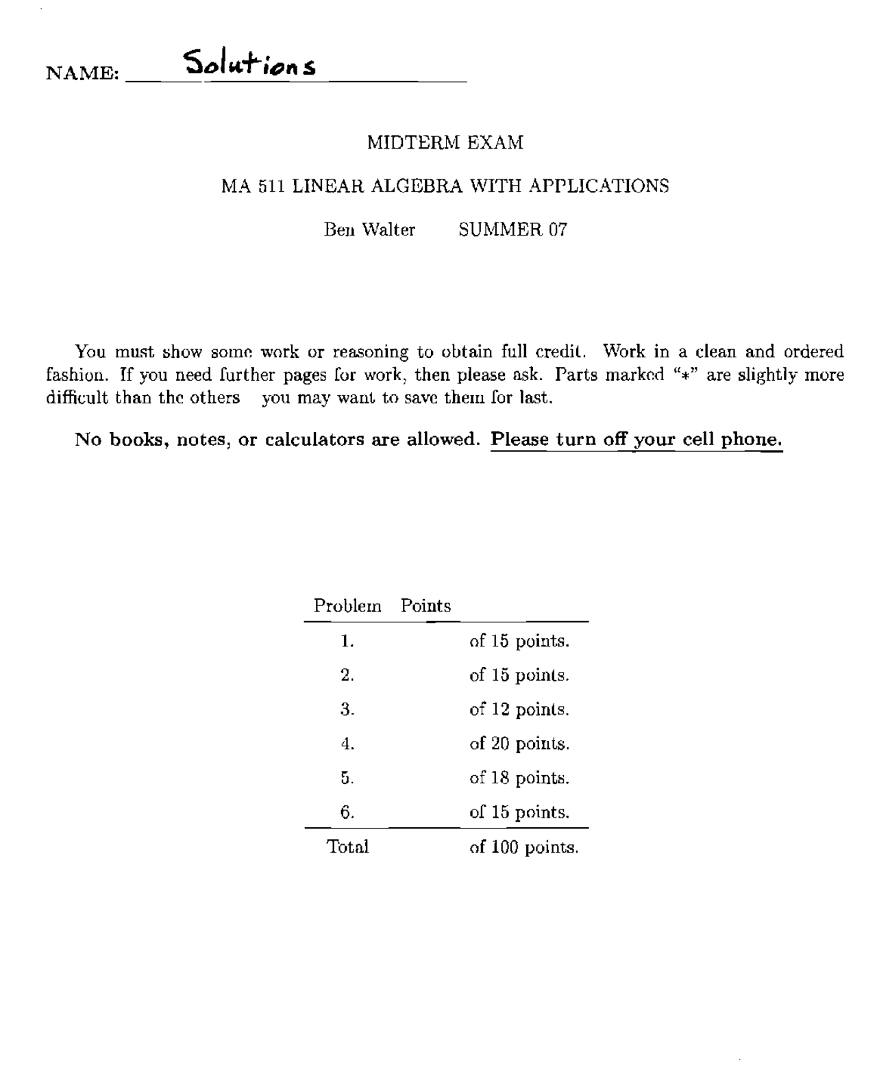 Questions With Answer Of Midterm Exam Linear Algebra Ma 51100