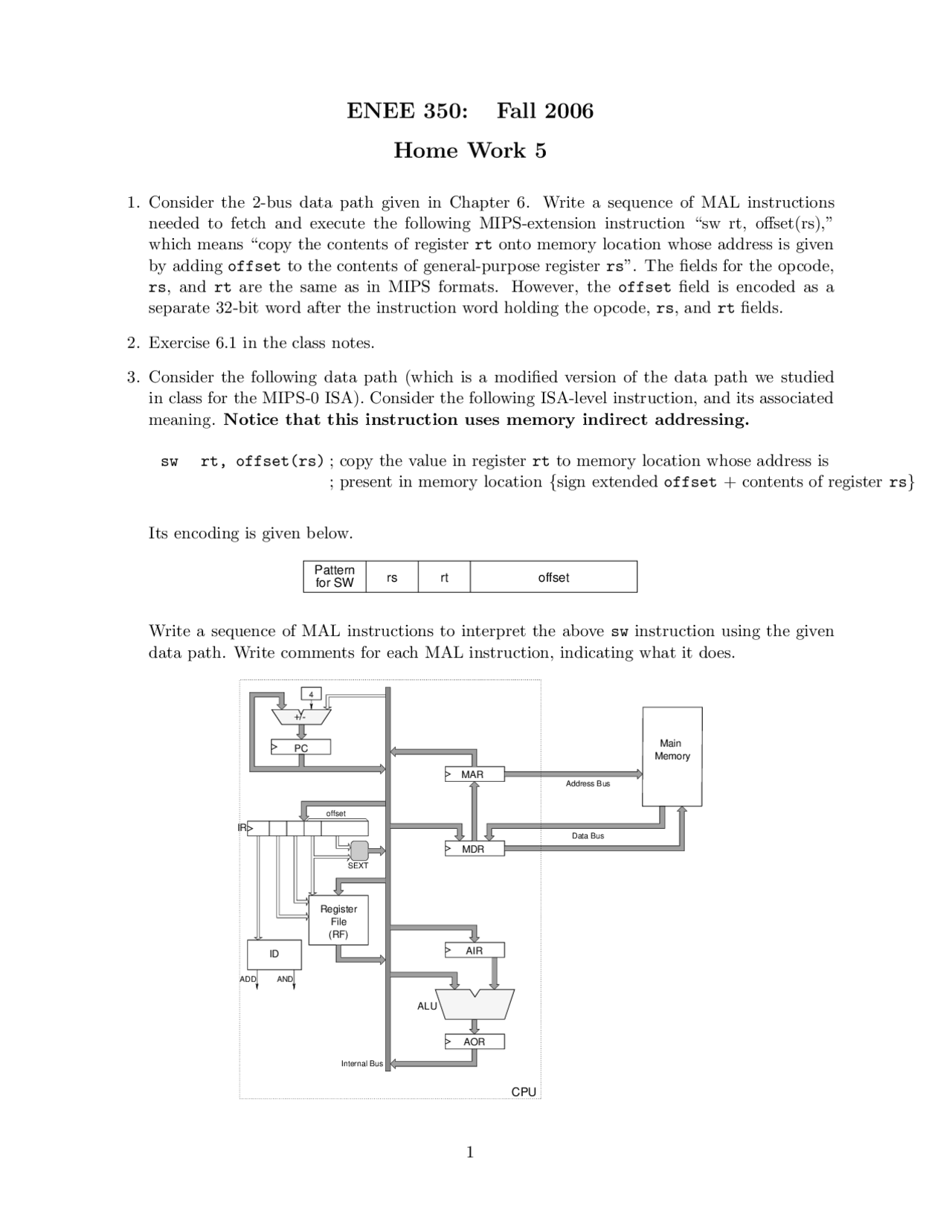 Practice Homework 5 Computer Organization Enee 350 Assignments Computer Architecture And