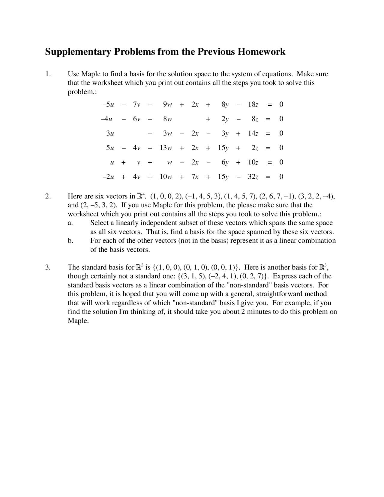 Sample Problems For Homework Computational Linear Algebra Csci 3584