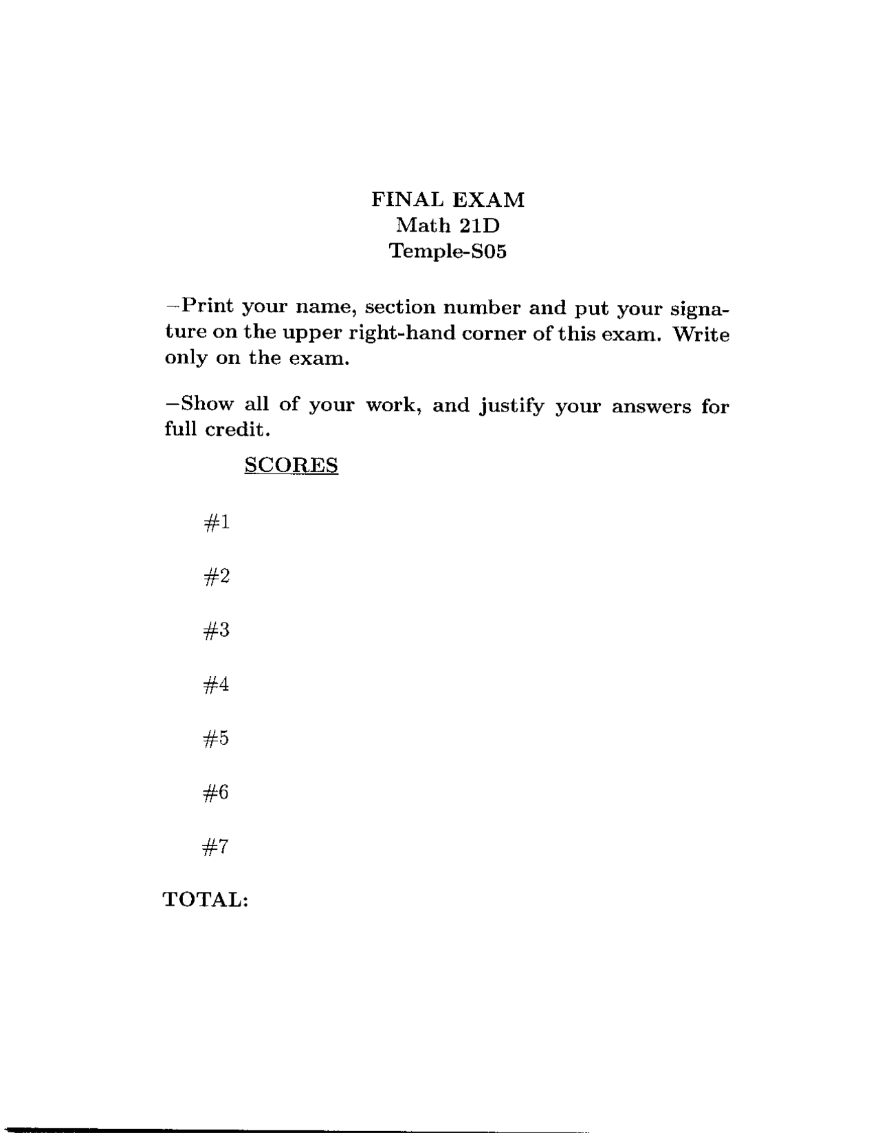 Final Exam Solved For Vector Analysis Mat 021d Docsity