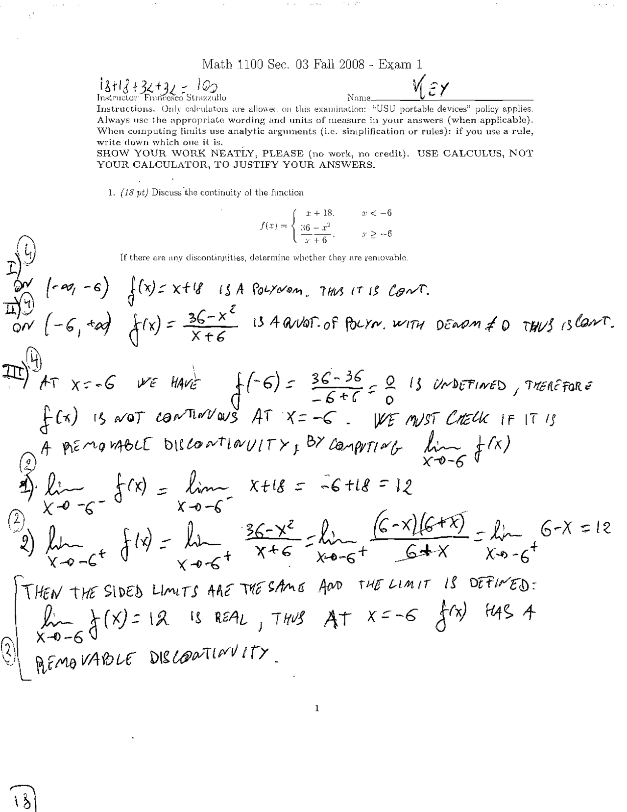 Old Examination 1 with Resolution - Calculus Techniques | MATH 1100 ...