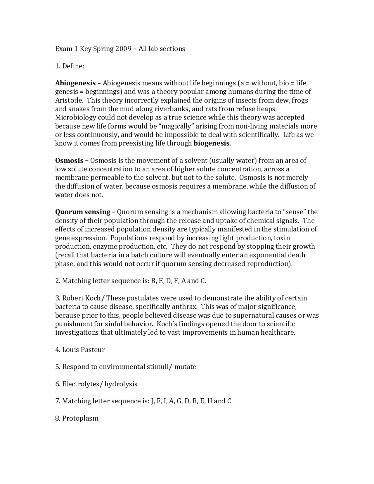 Exam 1 with Answer Key - Microbiology | BIOL 0004 - Docsity