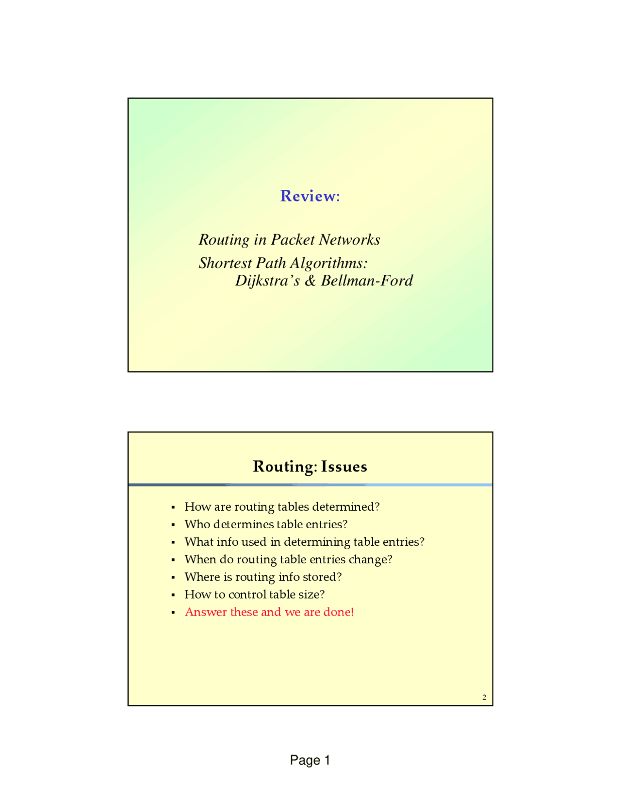 Routing In Packet Networks Lecture Slides Eec 173b Docsity
