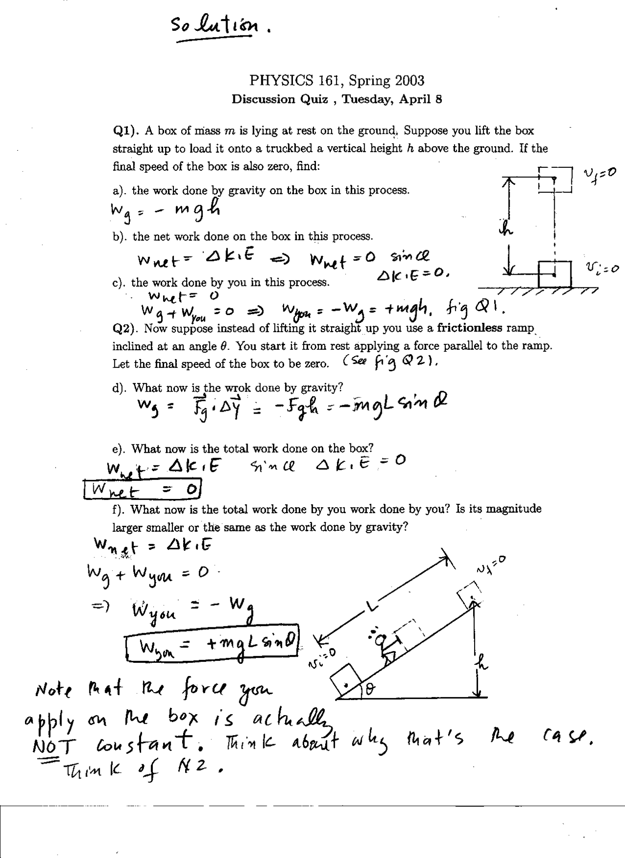 Quiz with Solution for Mechanics and Particle Dynamics | PHYS 161 ...