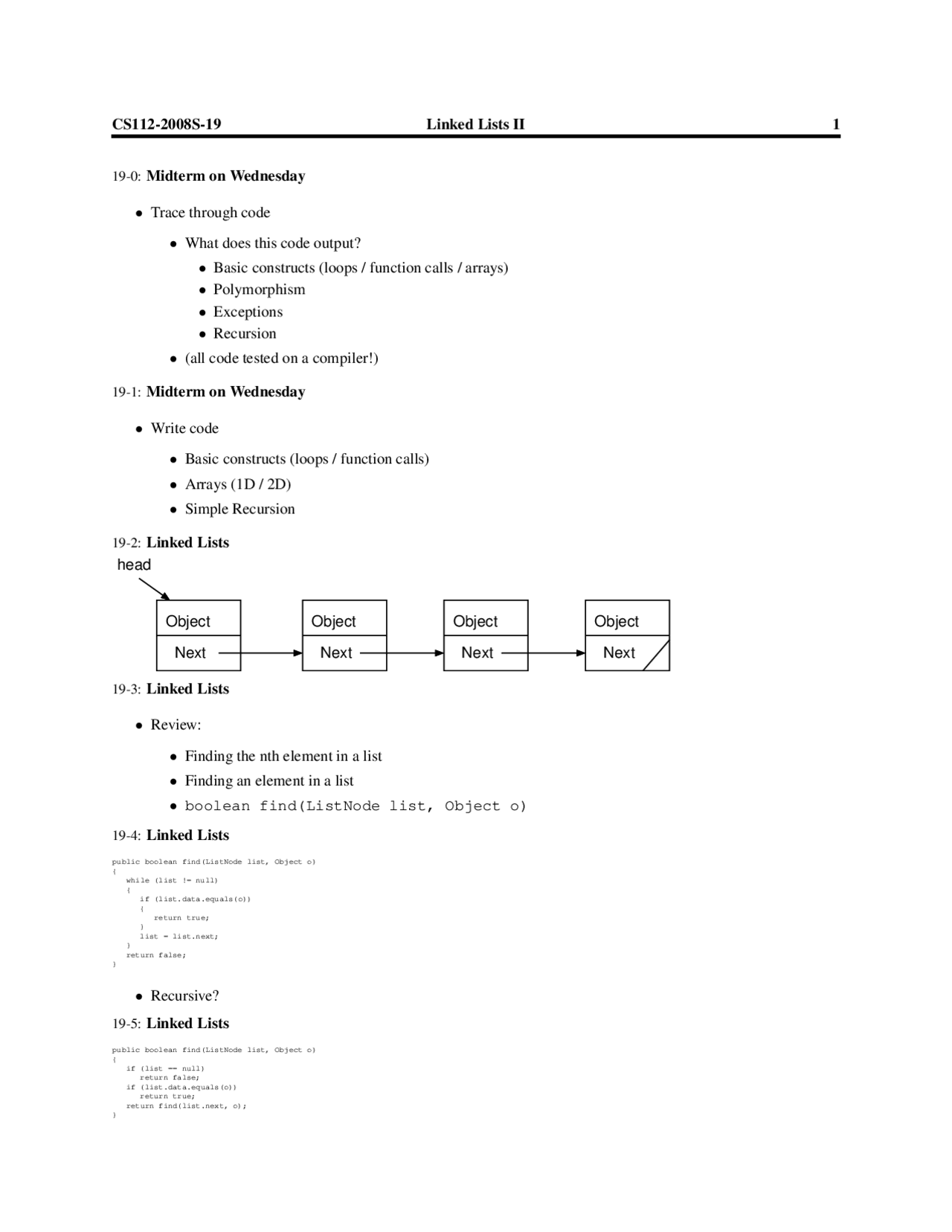 Linked Lists Midterm Exam Computer Science Ii Cs 112 Docsity
