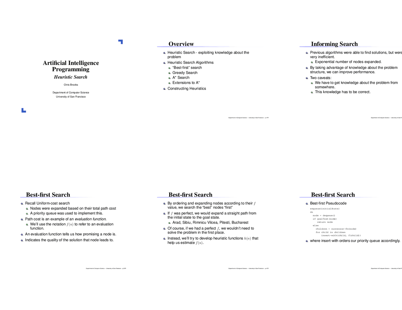 Artificial Intelligence Programming Heuristic Search Cs 662 Docsity