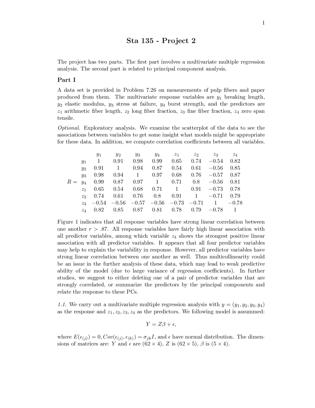 Project 2 For Multivariable Data Analysis Sta 135 Docsity