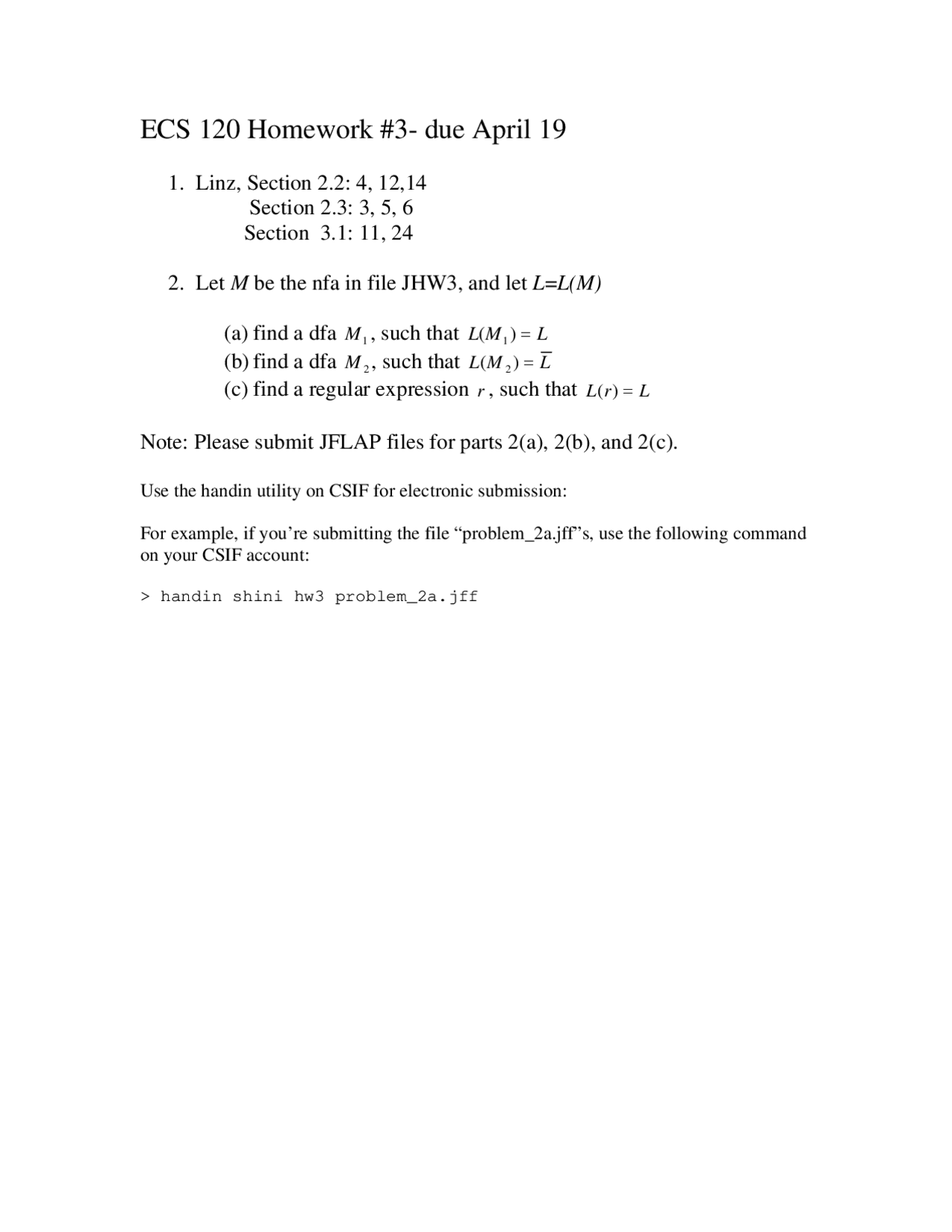 Questions On Introduction Theory Computation Assignment 3 Ecs 120 Docsity