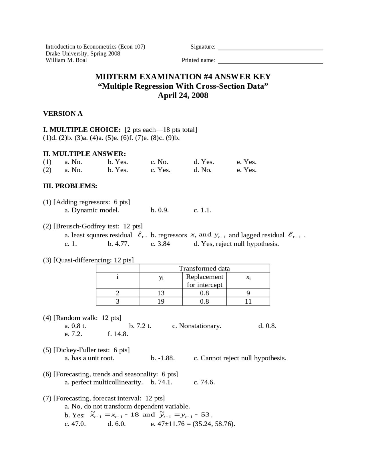 Multiple Regression With Cross Section Data Midterm Exam Econ 107