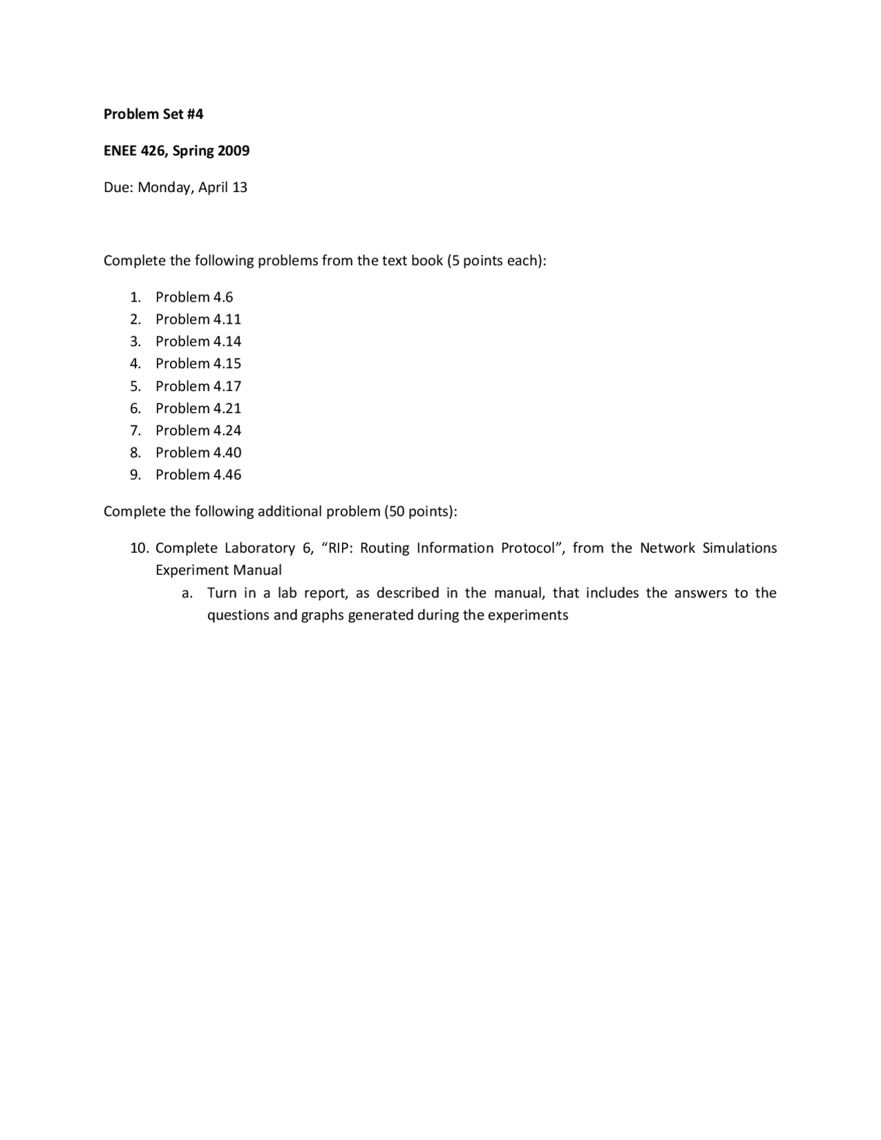 10 Problems On Routing Information Protocol Homework 4 Enee 426