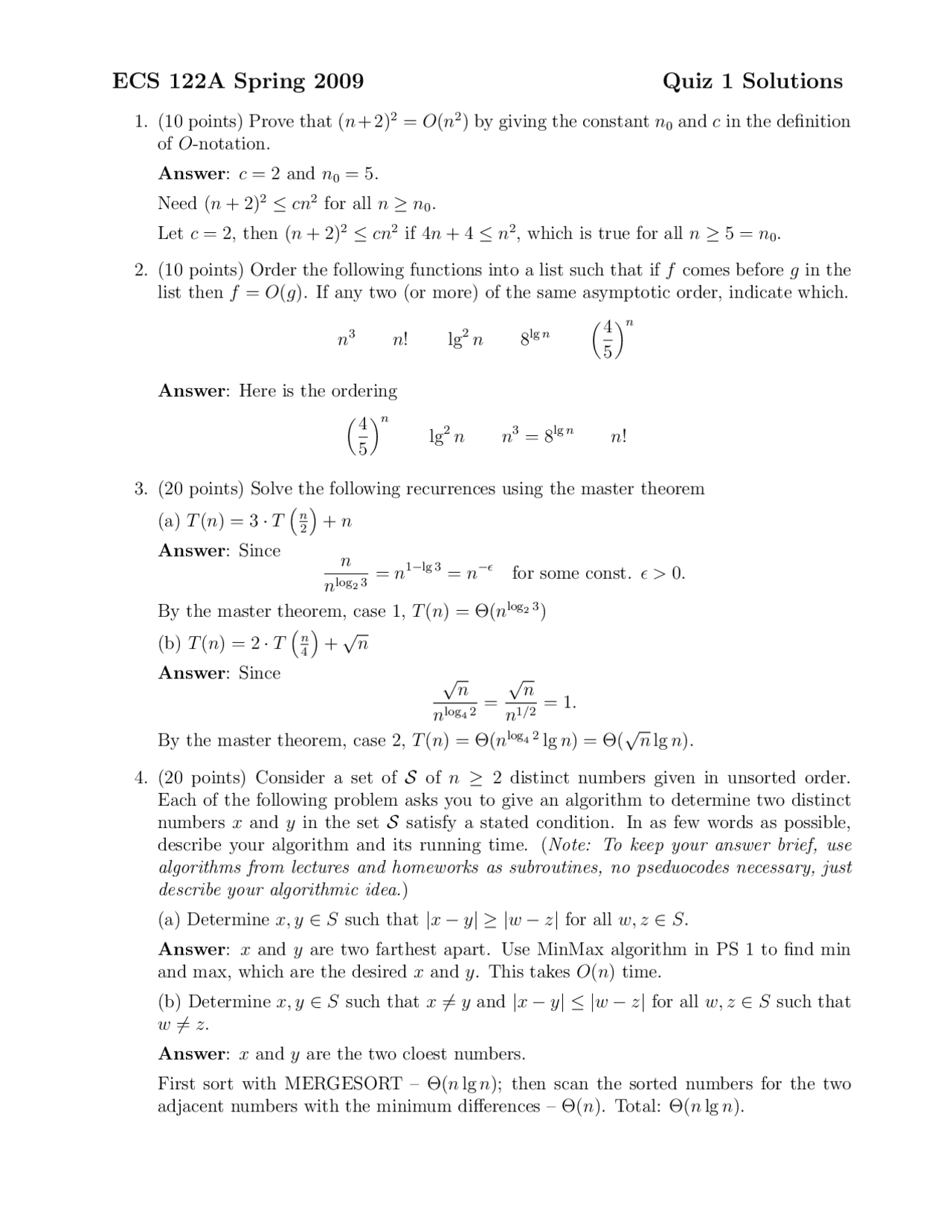 Master Theorem Ordering Of Function Quiz 1 Solved Algorithm Design 1075
