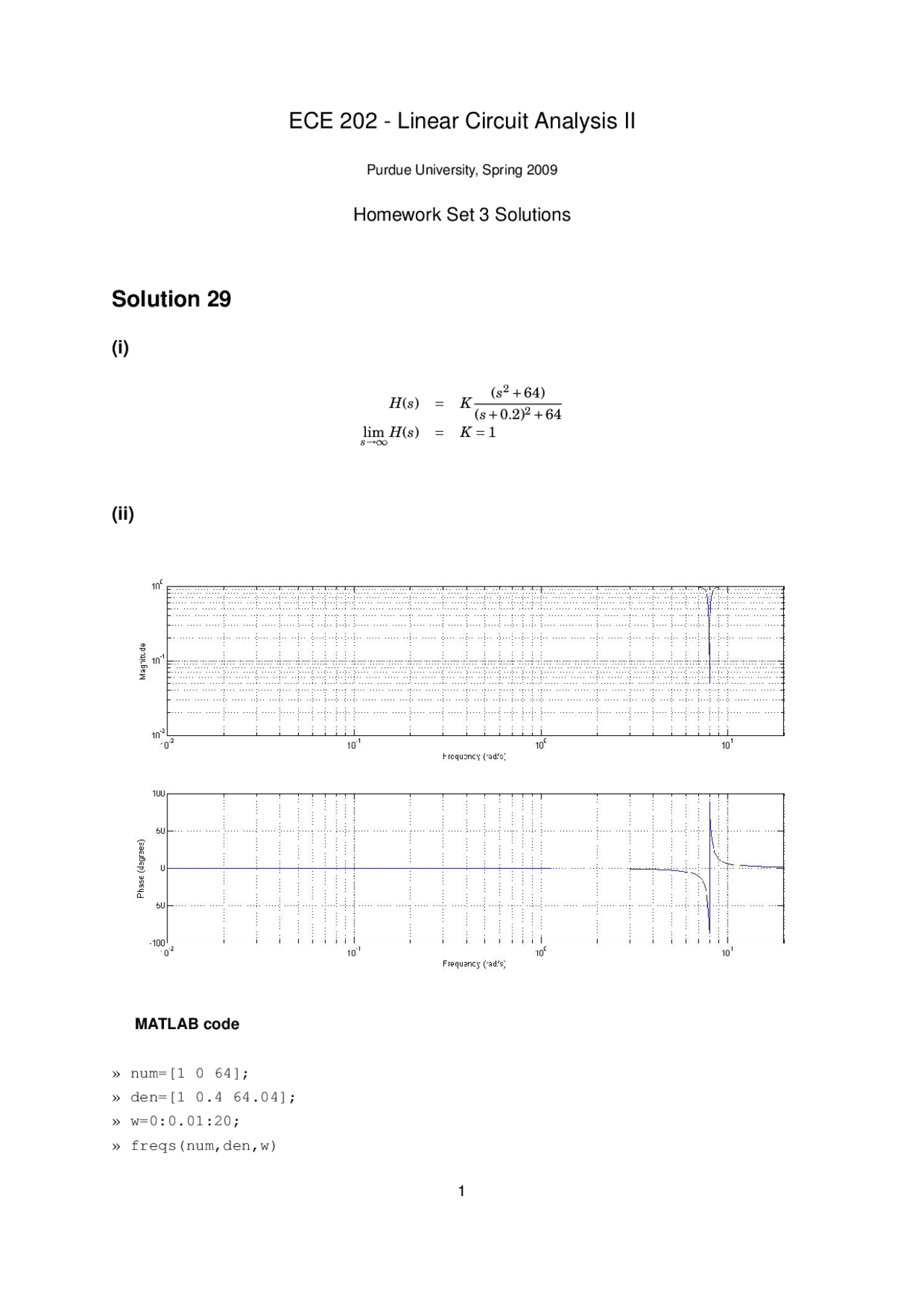 Homework 3 Set Solutions Linear Circuit Analysis Ii Ece 20200 Docsity