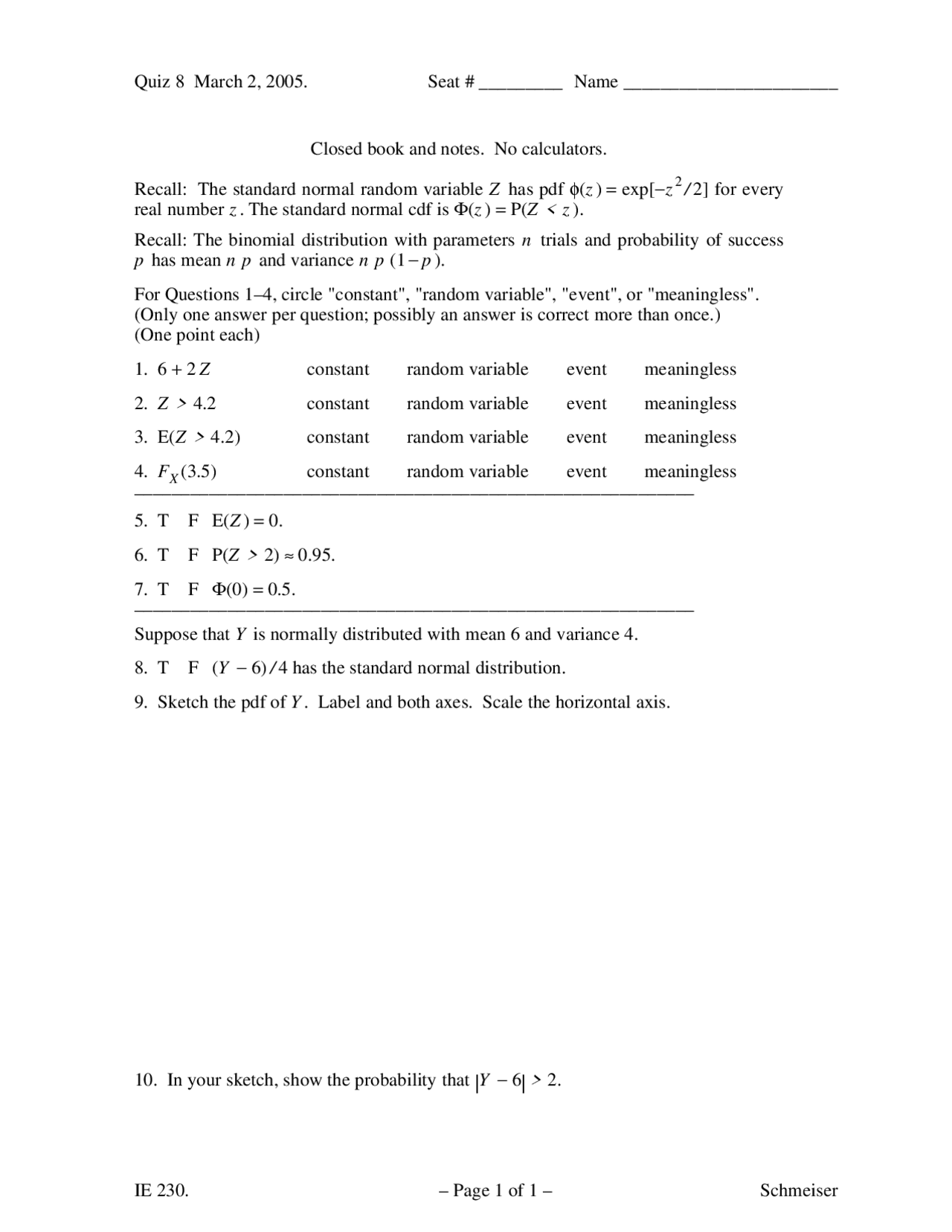 Quiz #8 Practice Problems - Probability and Statistics in Engineering I ...