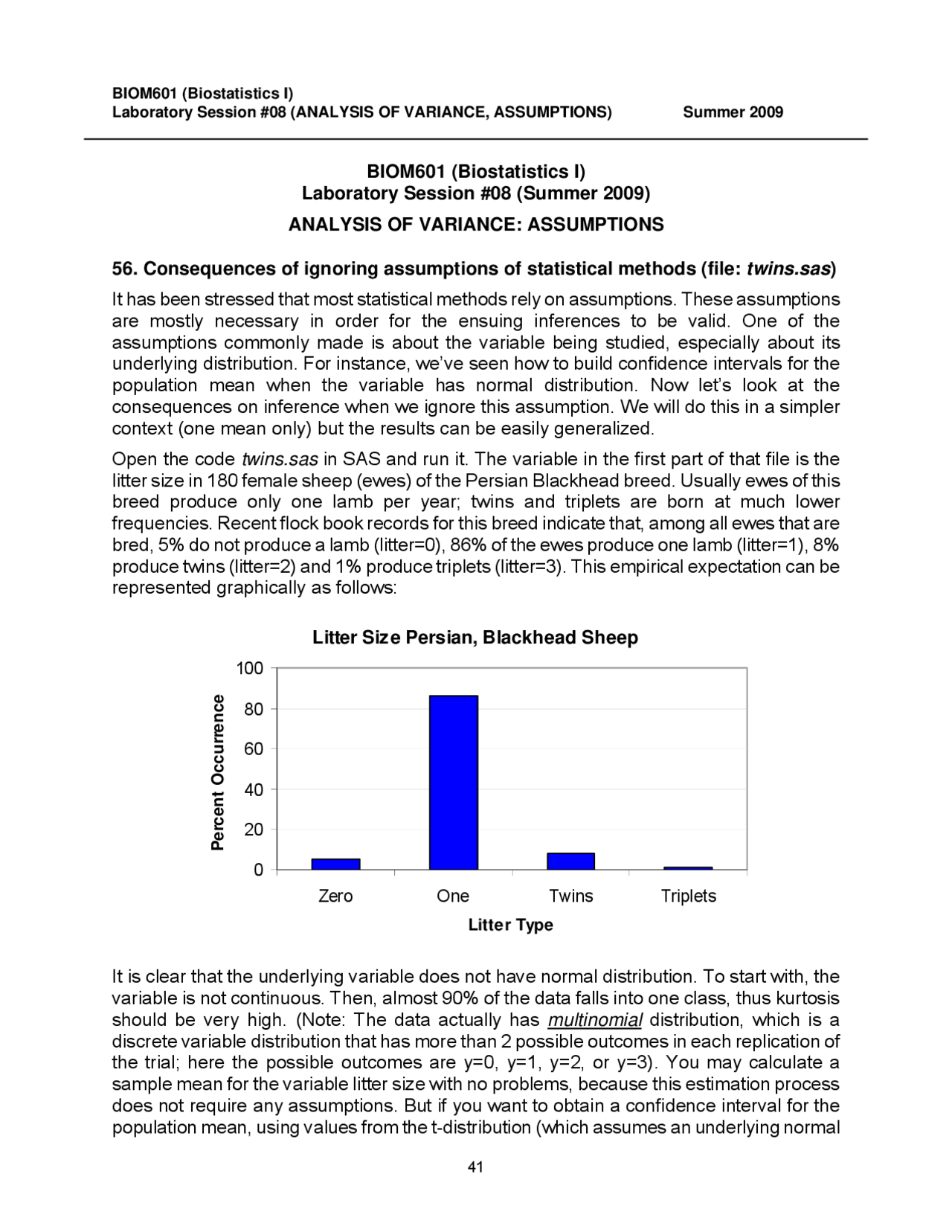 Analysis Of Variance Assumptions Biostatistics I Biom 601 Docsity
