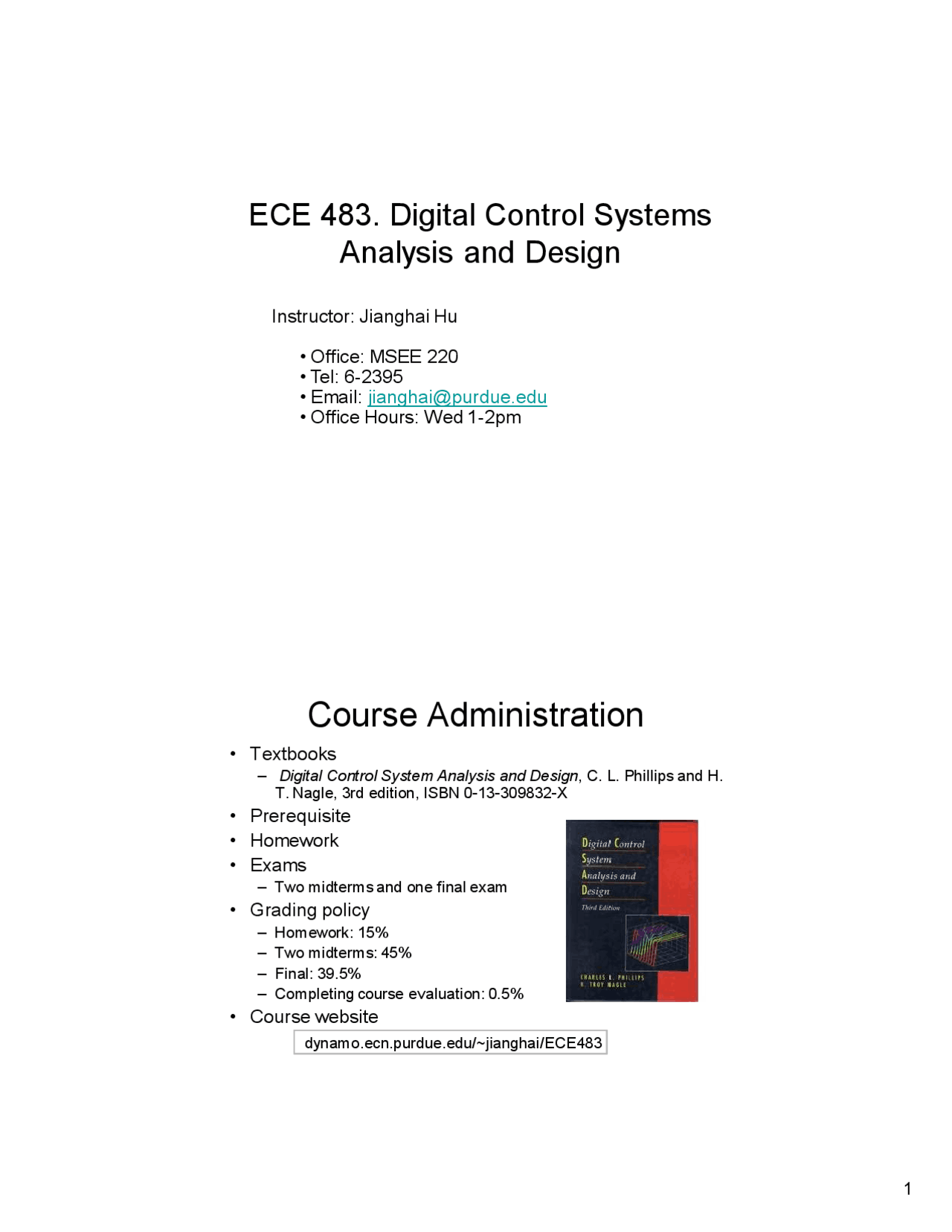 Control Systems Lecture Slides Ece 48300 Docsity