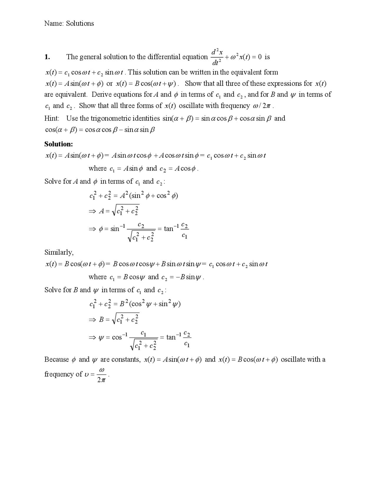Solutions For Assignment 1 Physical Chemistry Chem 3510 Docsity