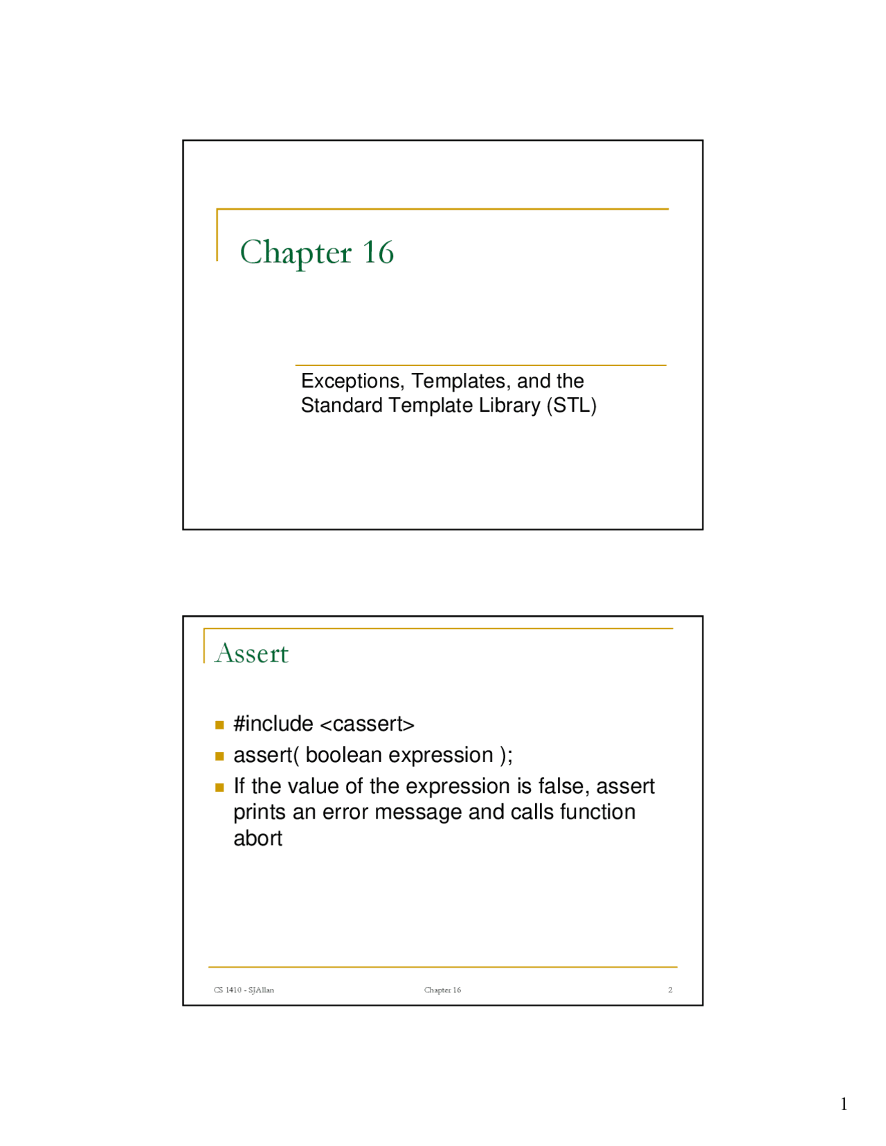 Exceptions Templates And Standard Template Library Lecture Slides Cs 1410 Docsity