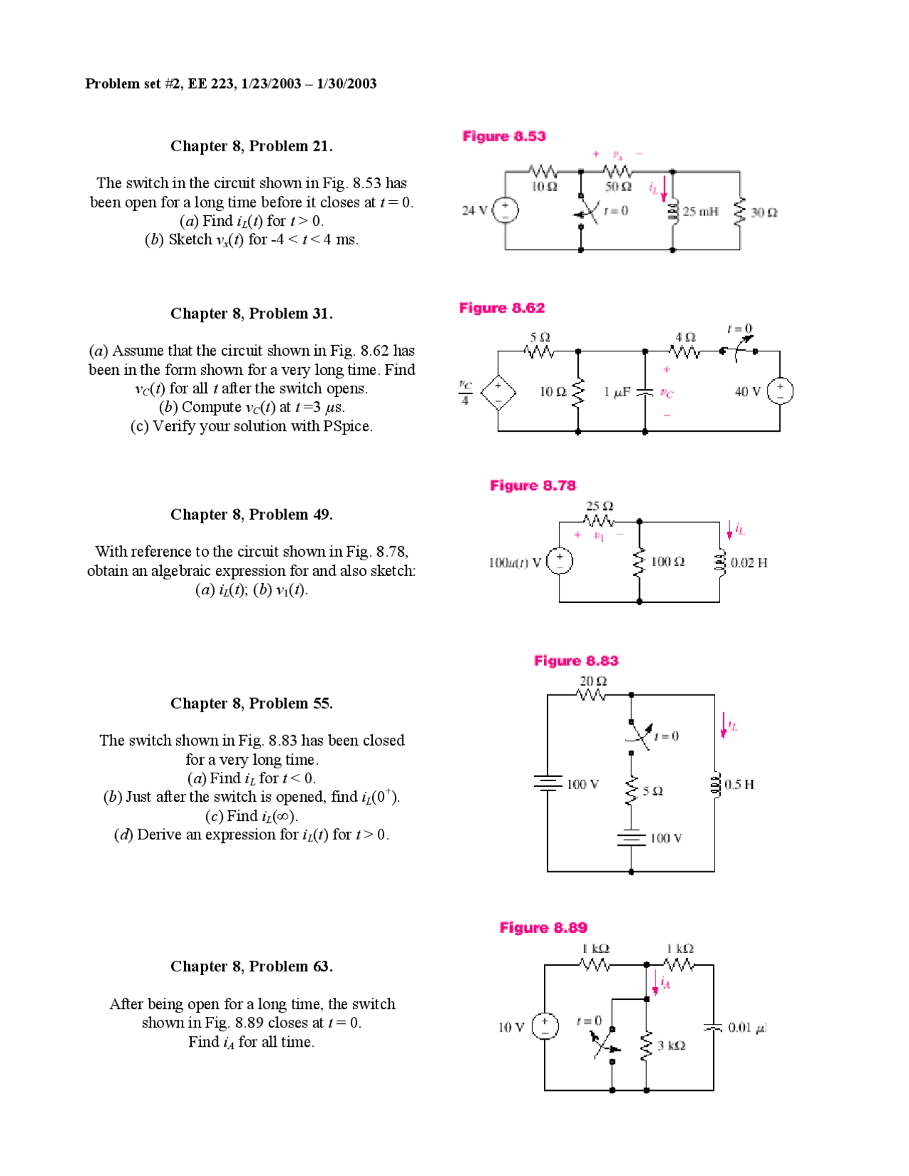 Assignment Two Problems Electrical Circuits Ee 223 Docsity