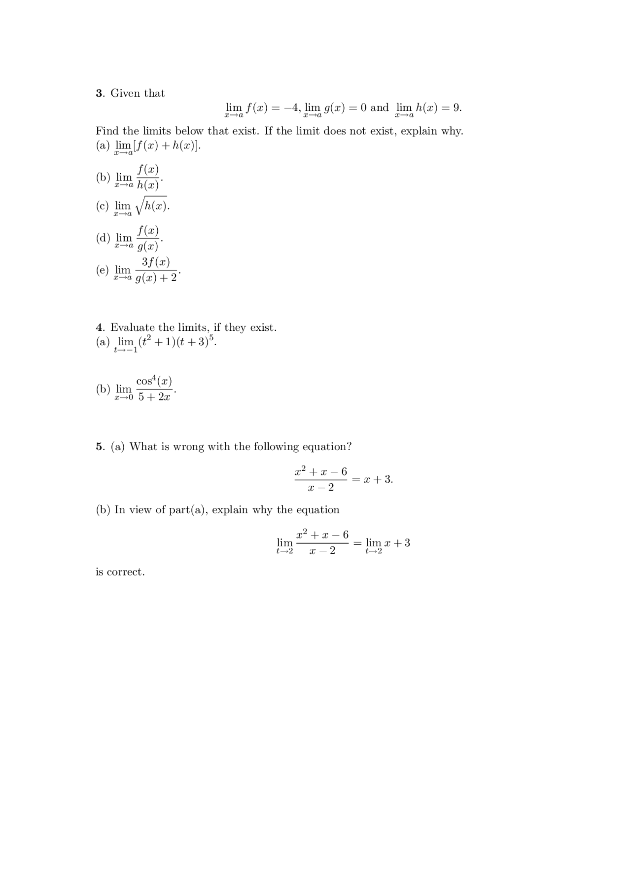 Exam For Evaluate The Limits Calculus 1 Math 155 Docsity
