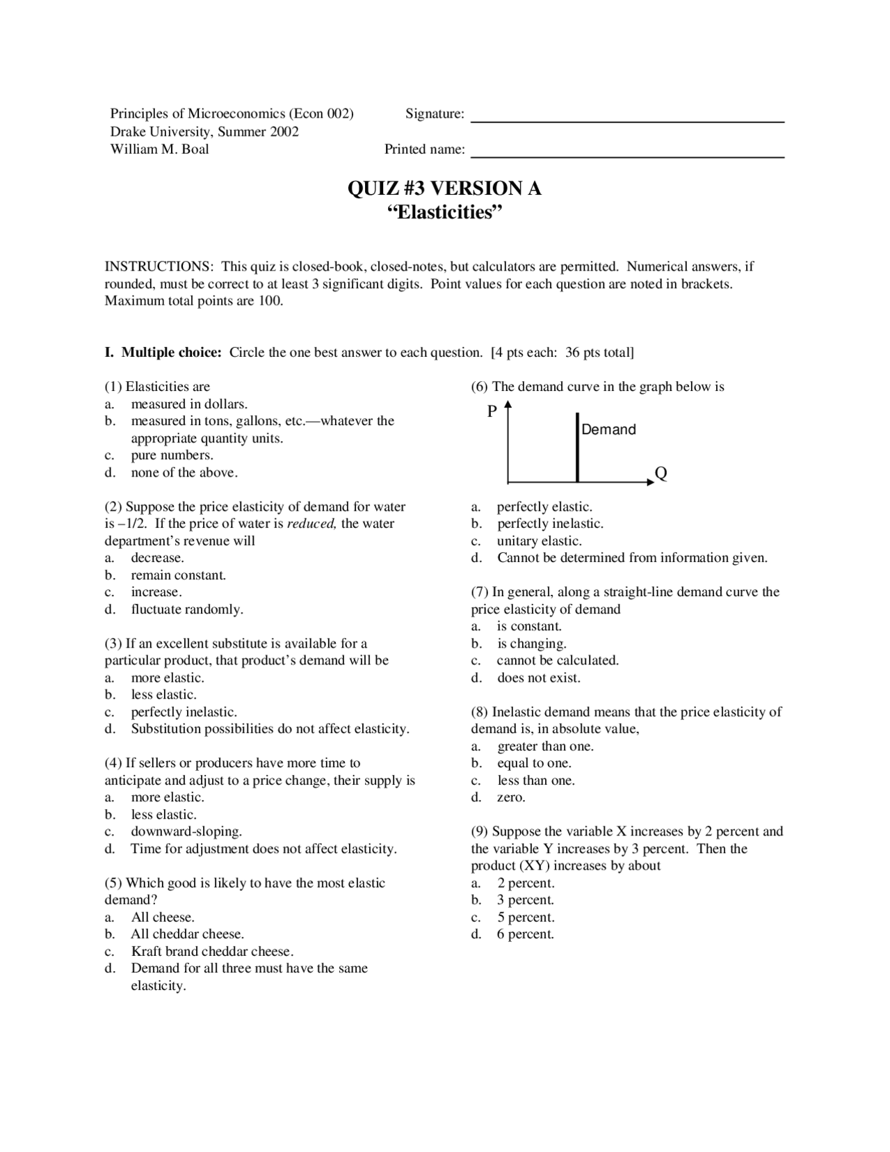 Practice Questions On Principle Of Microeconomics Old Quiz 3 Econ
