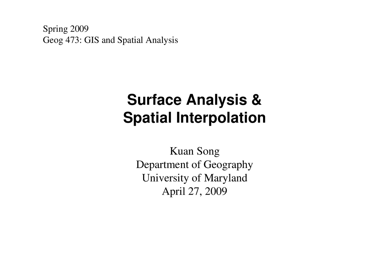Surface Analysis And Spatial Interpolation Lecture Slides Geog 473