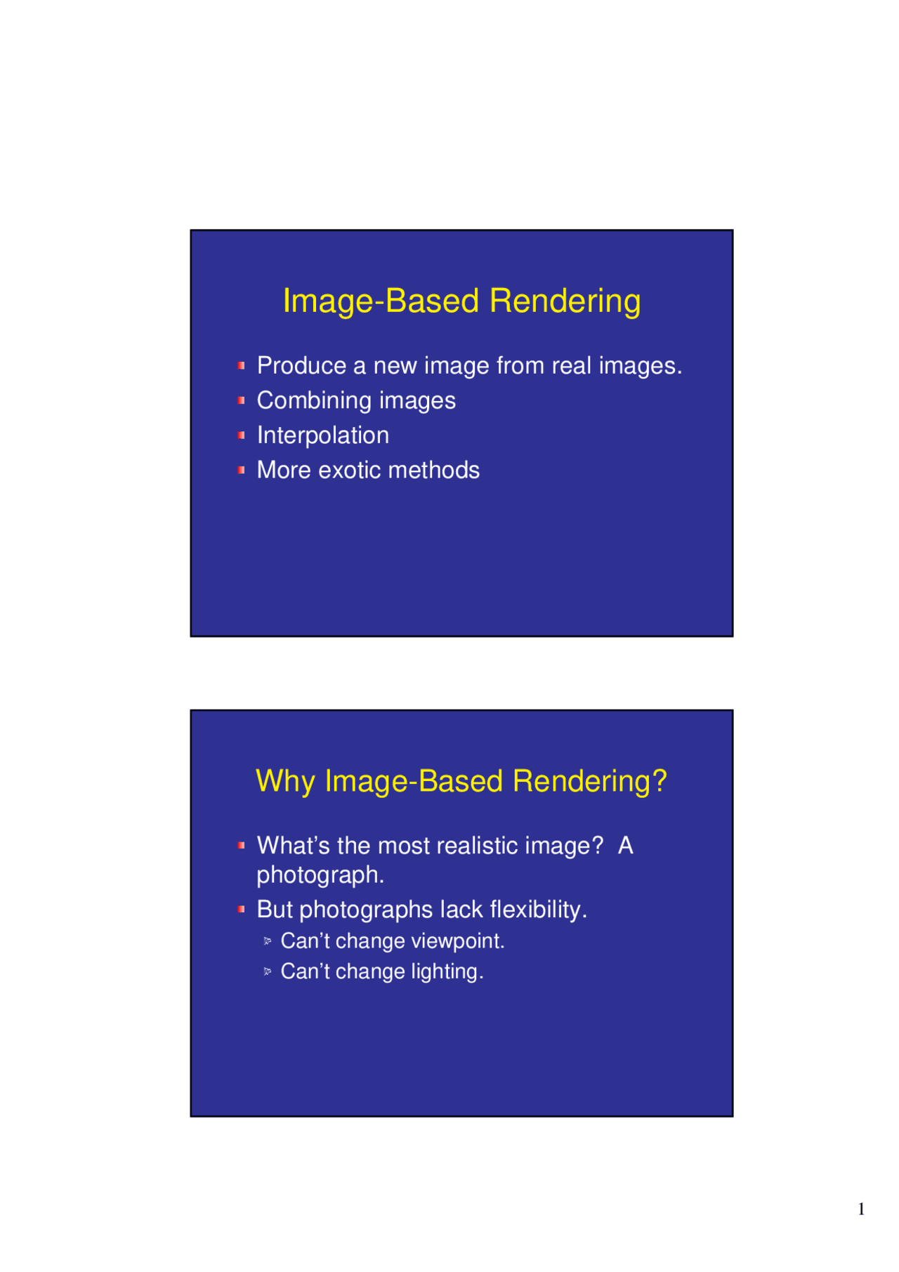 Image Based Rendering Lecture Slides Cmsc 427 Docsity