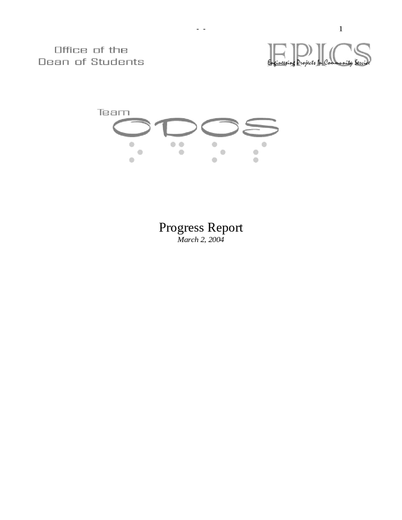 Office of the Dean of Students - Progress Report | ENG E3010 - Docsity