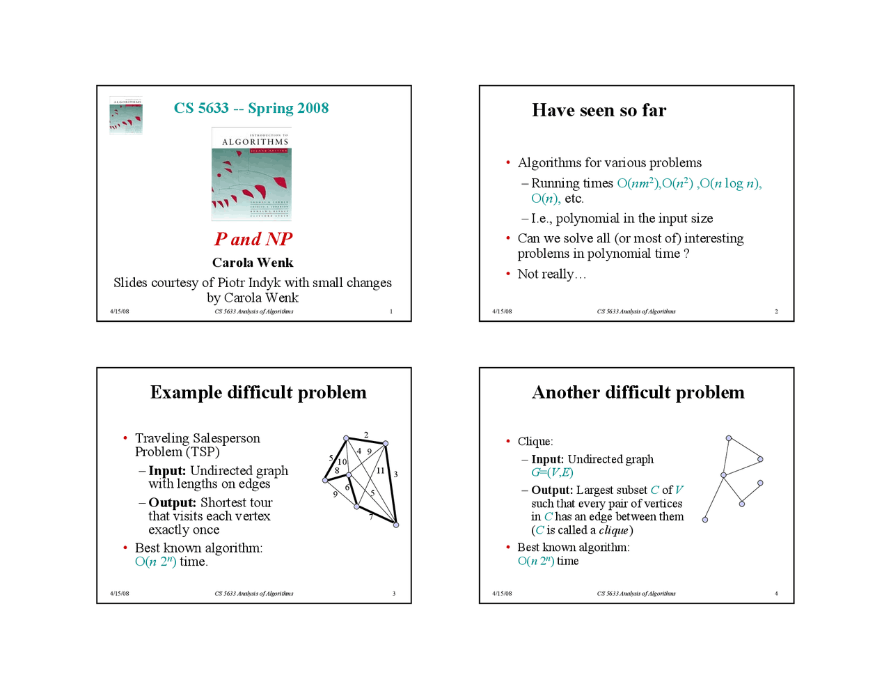 P and NP for Analysis of Algorithms - Slides | CS 5633 - Docsity