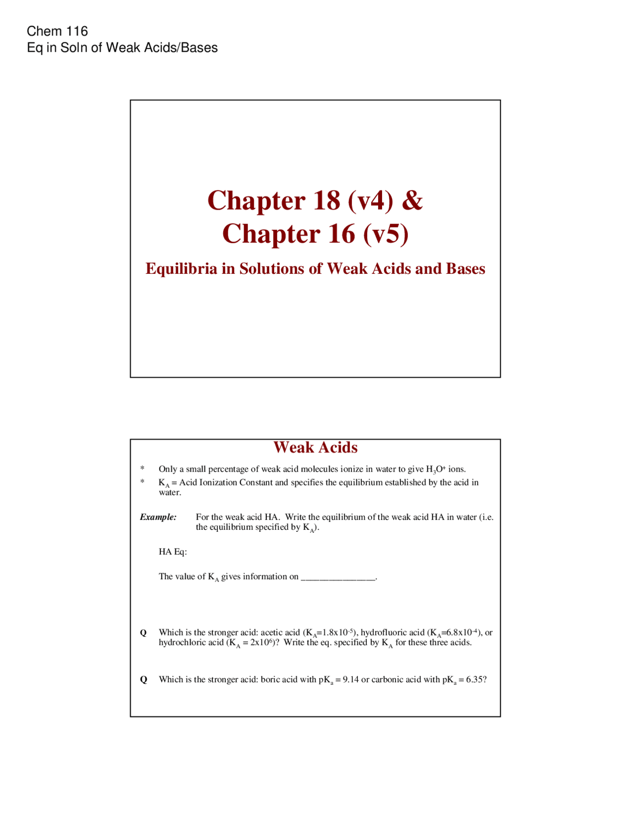 Equilibria in Solutions of Weak Acids and Bases - Slides | CHEM 116 ...