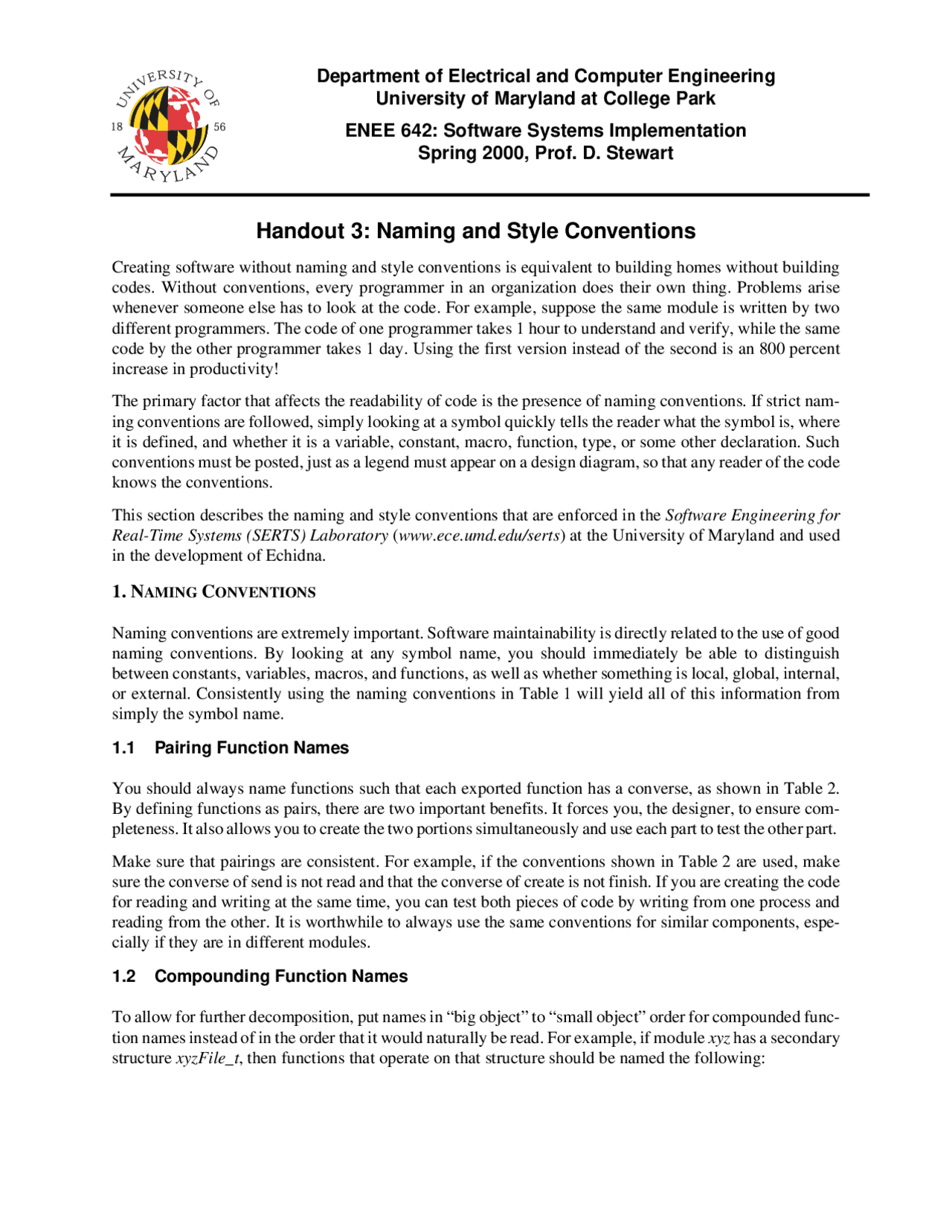 Naming And Style Conventions In System Software Handout 3 Enee 642 Docsity