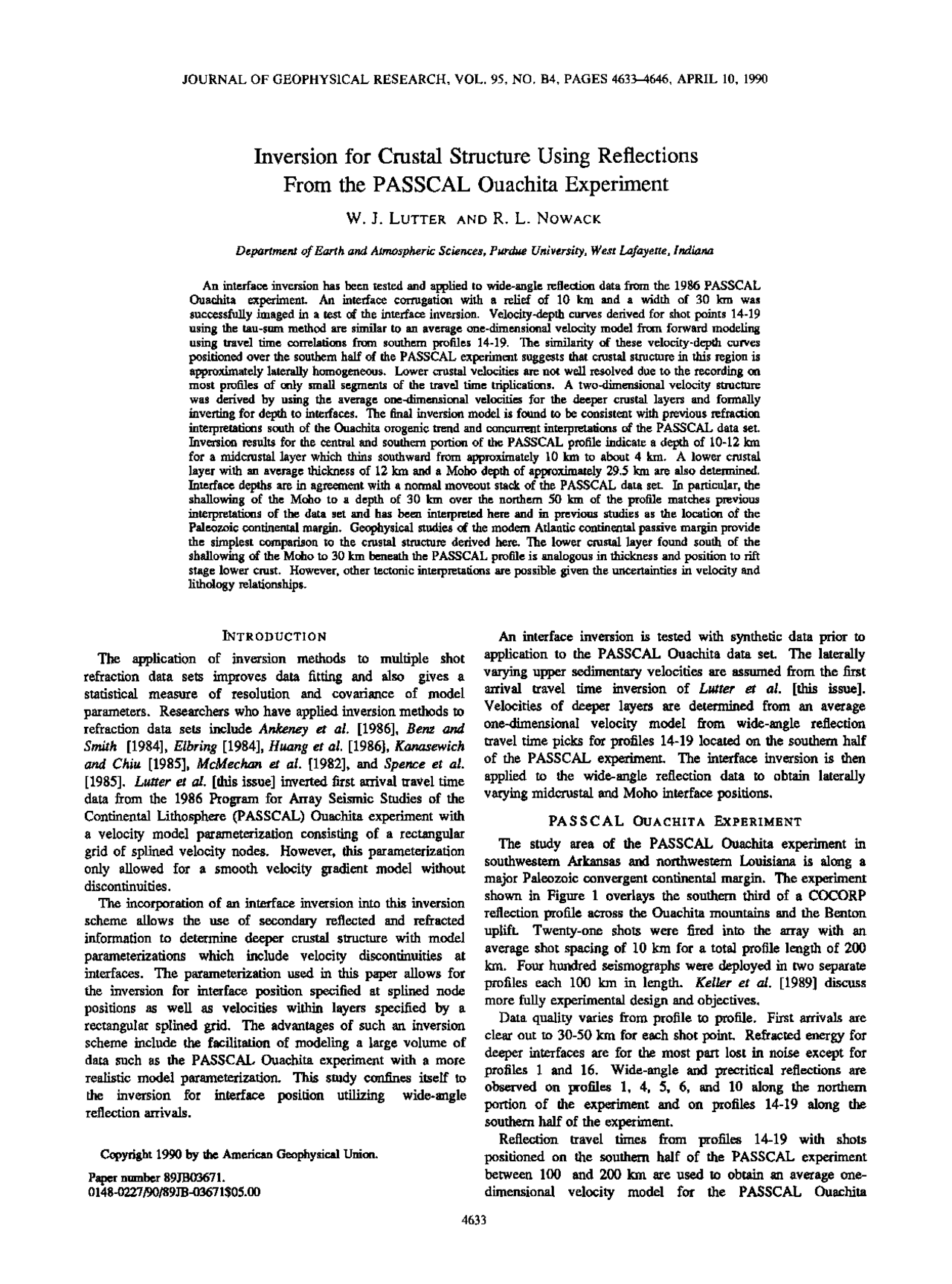 Inversion for Crustal Structure Using Reflections of Physical Geology ...