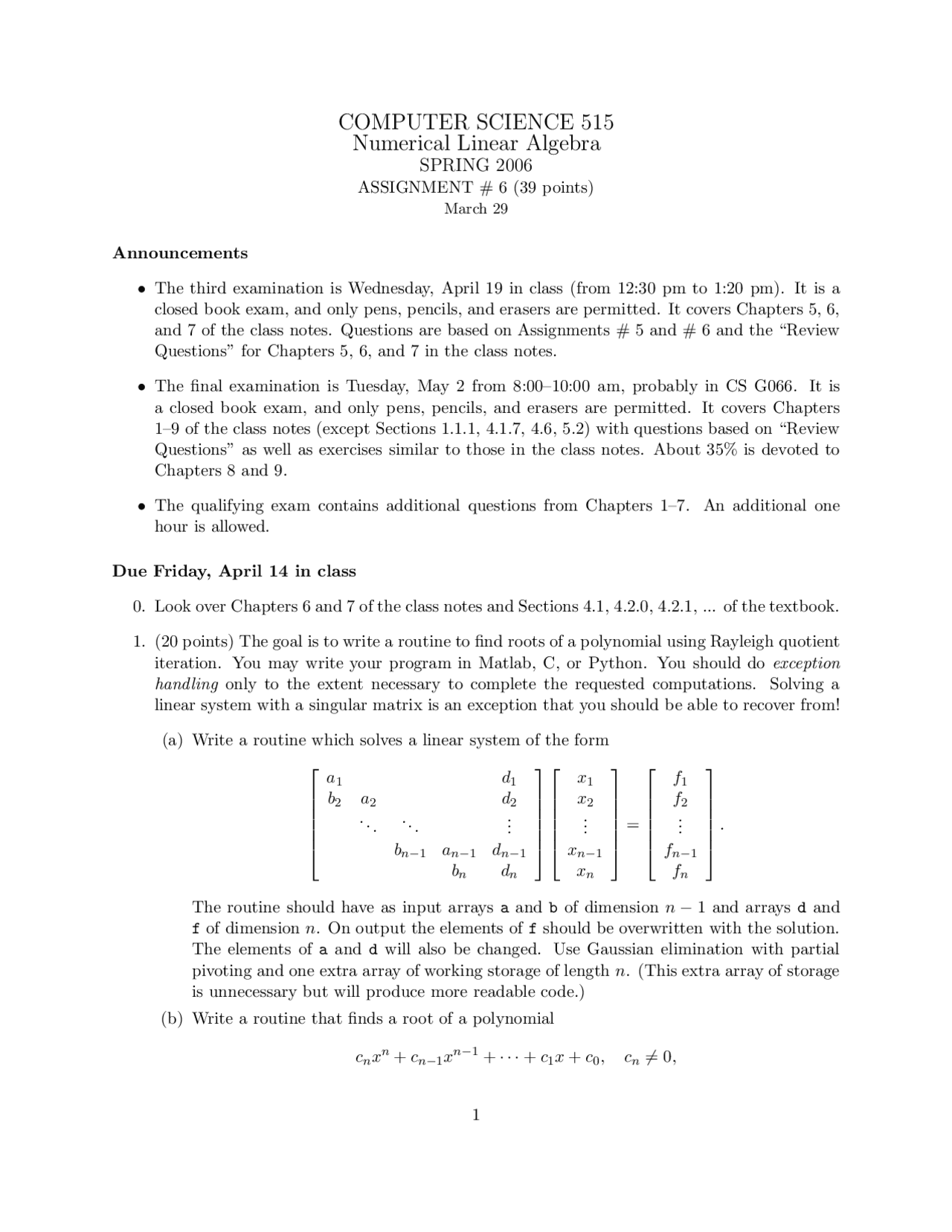 5 Questions For Assignment 1 Numerical Linear Algebra Cs 51500